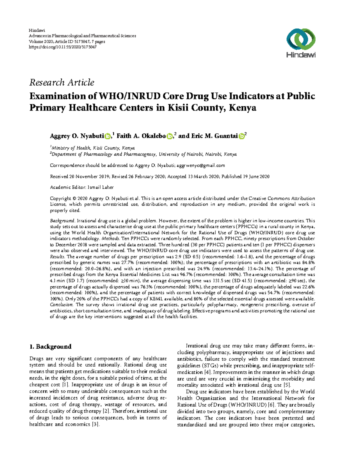 3173847 - Research Article Examination of WHO/INRUD Core Drug Use ...
