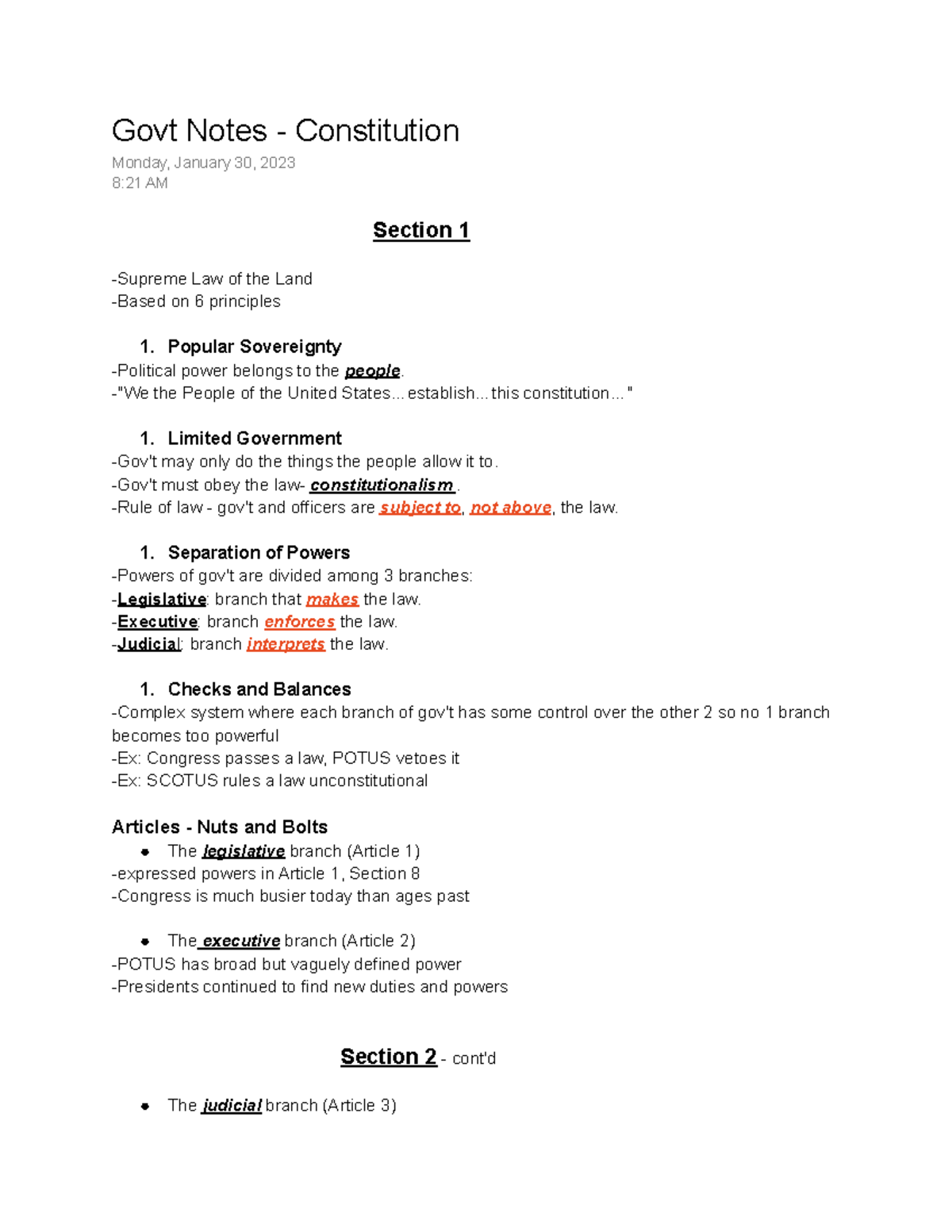 U.S Government Notes Constitution - Govt Notes - Constitution Monday ...