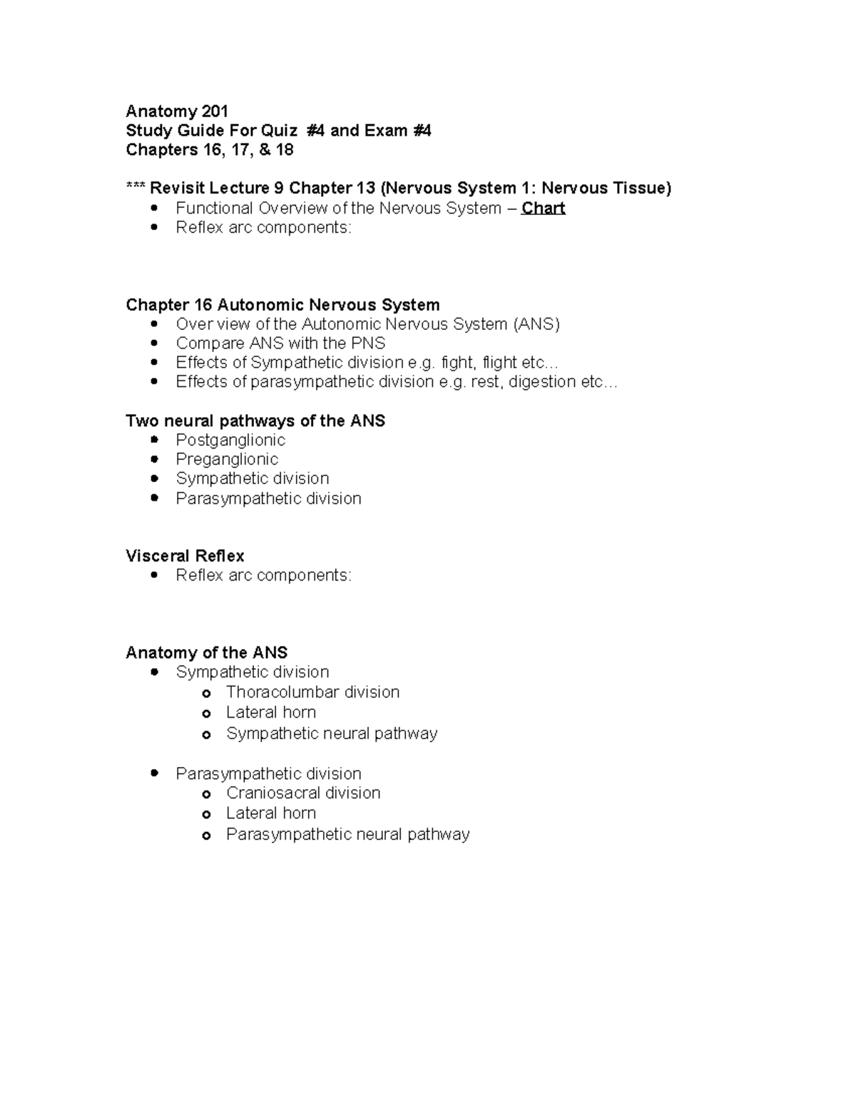 Quiz 4 and Exam 4 Study Guide - Anatomy 201 Study Guide For Quiz #4 and ...