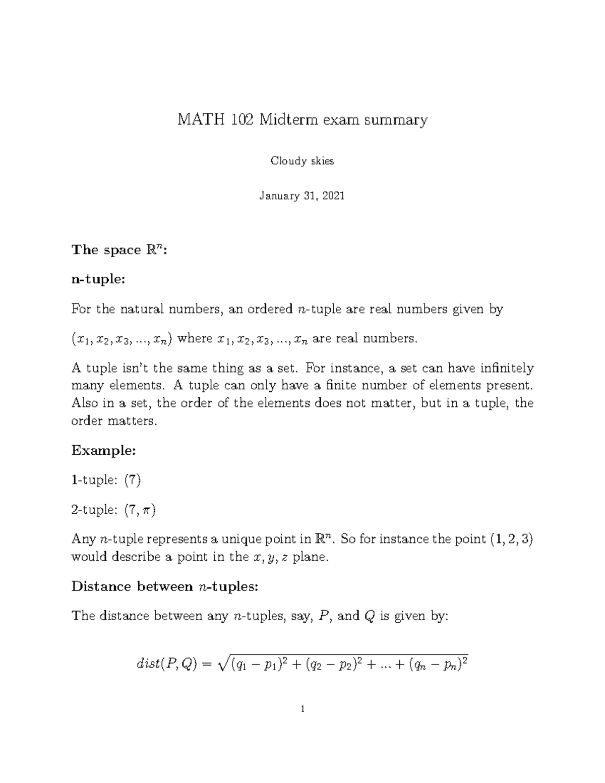 MATH 271/102 midterm exam summary - MATH 102 Midterm exam summary ...