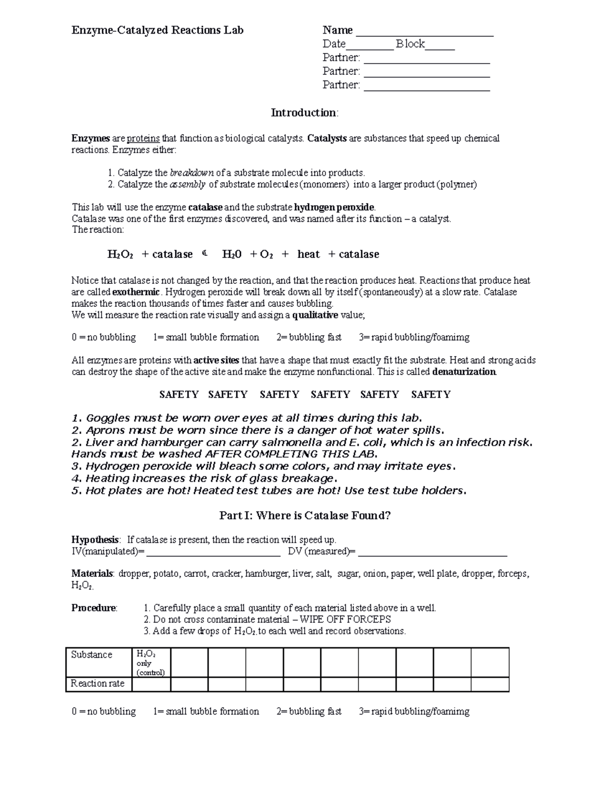 Enzyme lab - Lab - Enzyme-Catalyzed Reactions Lab Name ...