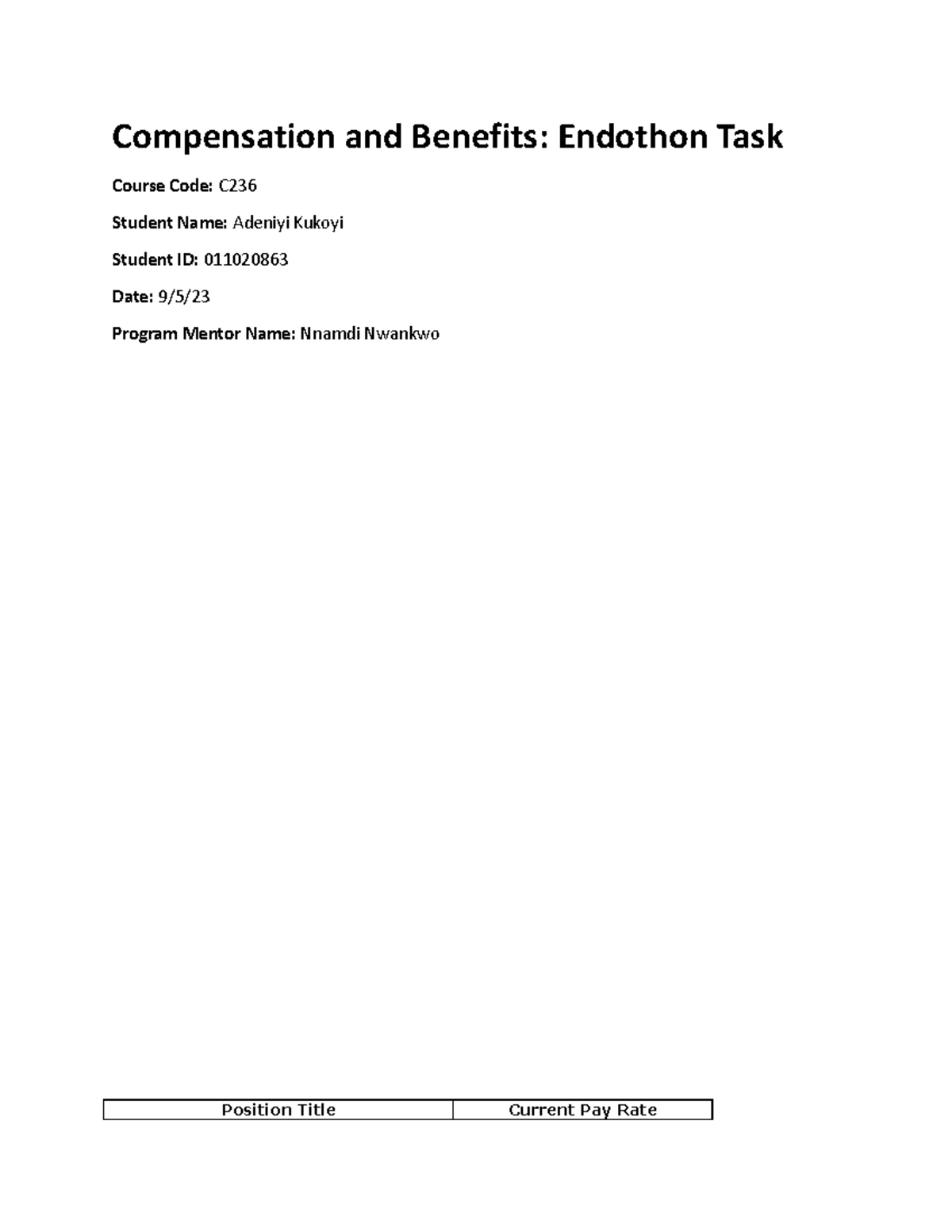 C236 Endothon Task 1 - Compensation and Benefits: Endothon Task Course ...