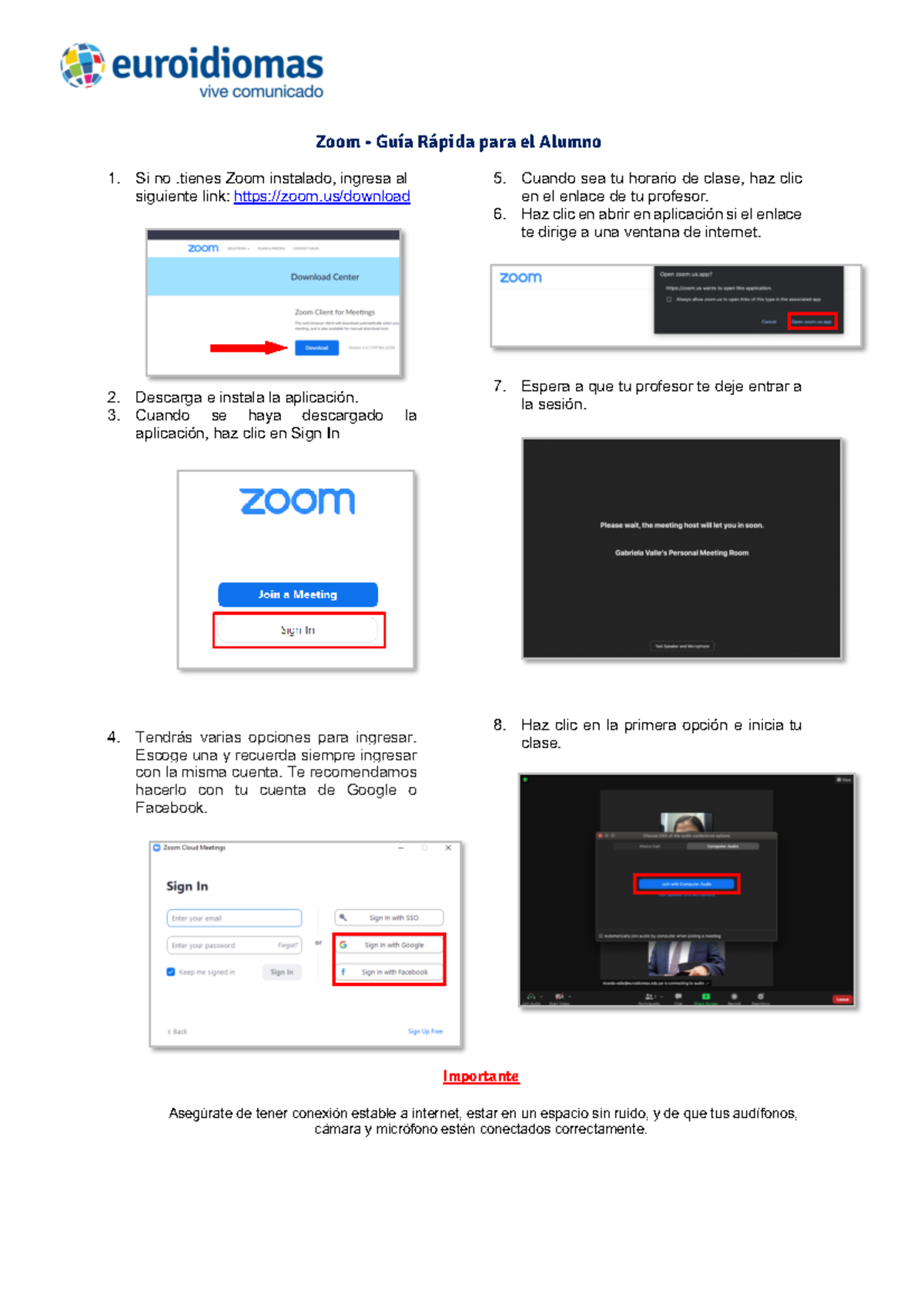 Zoom-Guia Rapida Del Estudiante - Zoom - Guía Rápi da para el Alumno 1 ...