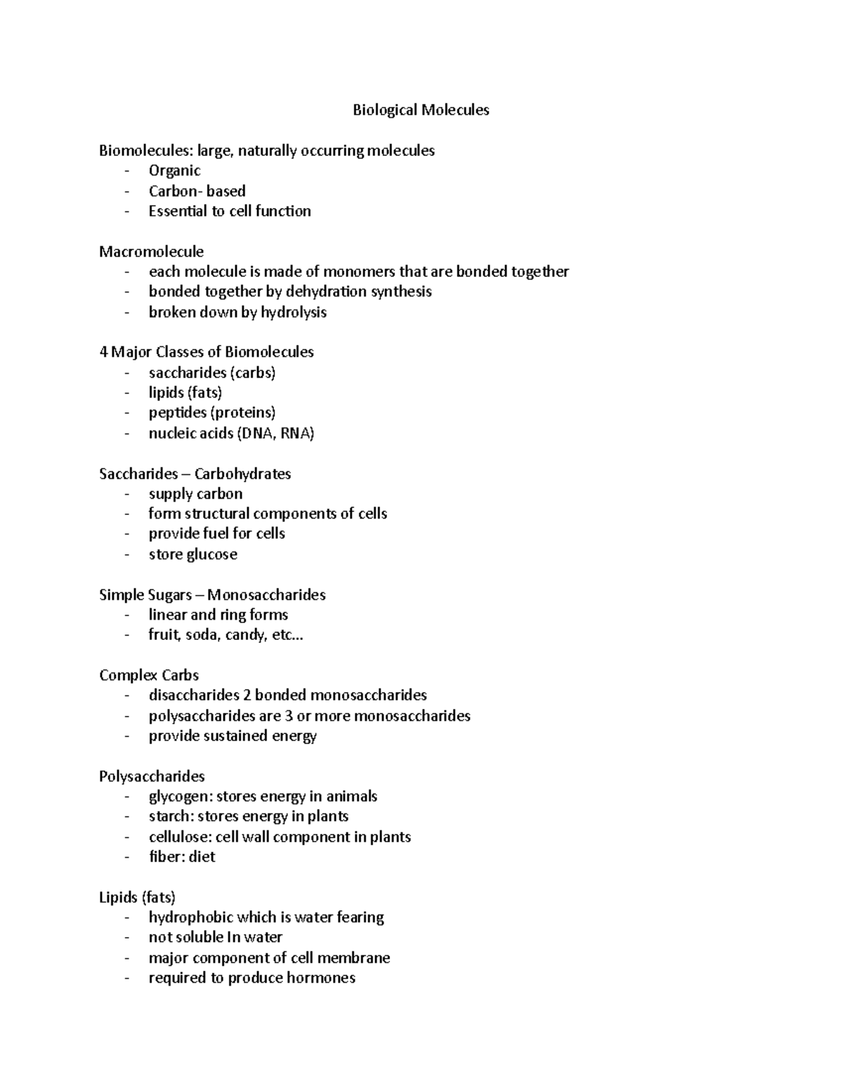 Biological Molecules - notes from one of the labs - Biological ...