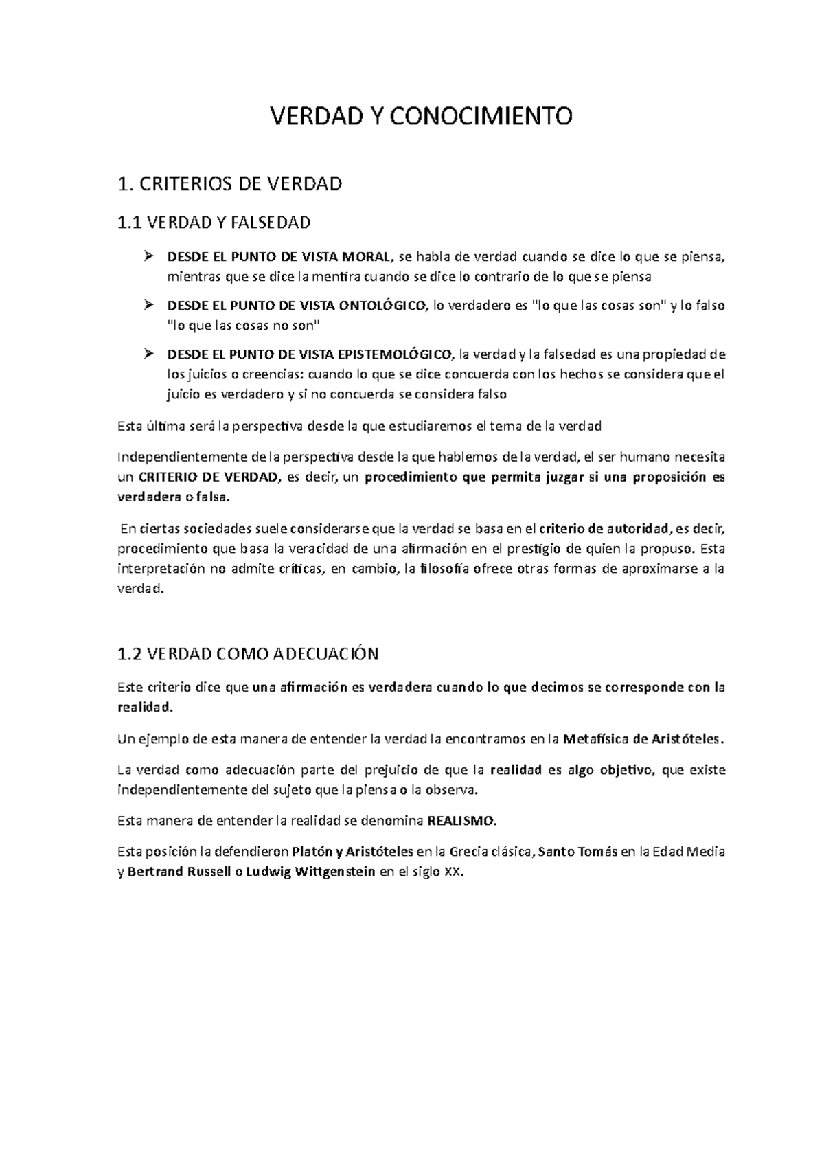 Filosofia tema 2 - dmljkjkkjklkl - VERDAD Y CONOCIMIENTO 1. CRITERIOS DE VERDAD 1 VERDAD Y ...