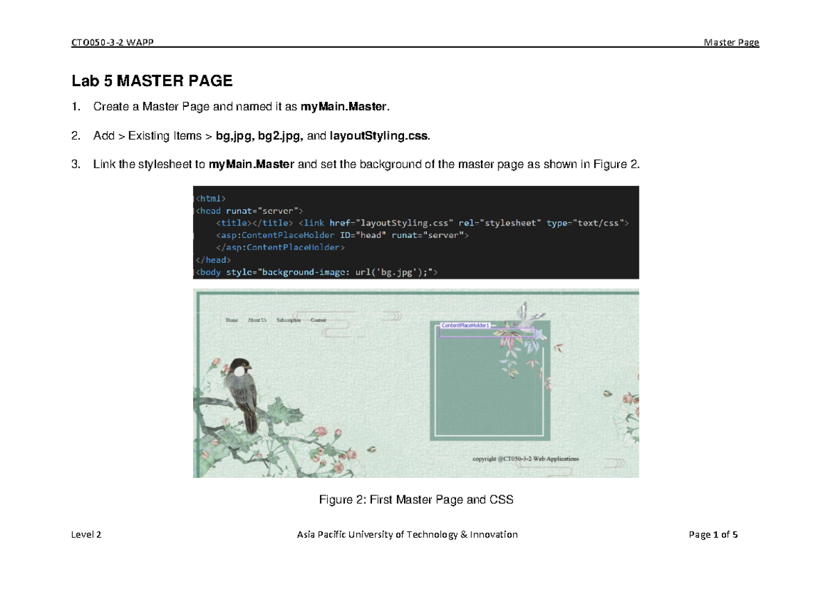 Lab05 - how to design master page - Lab 5 MASTER PAGE Create a Master ...