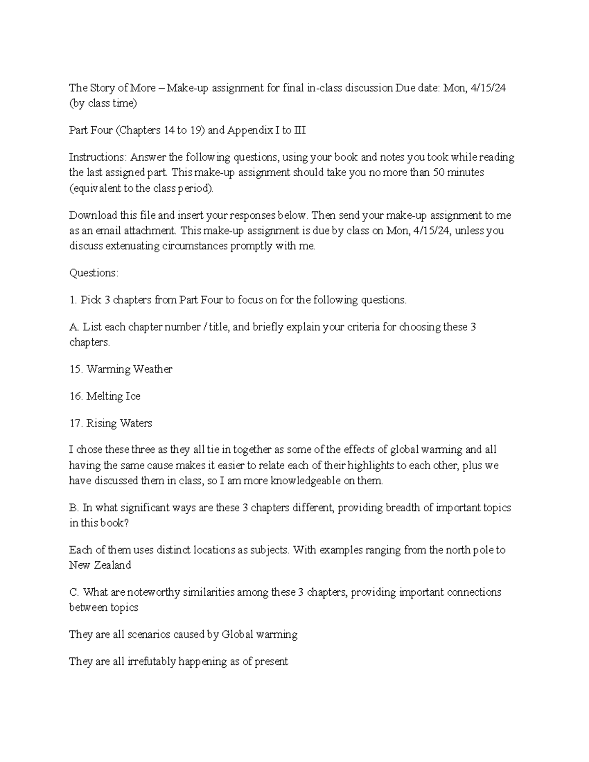 The Story of More – Make-up assignment for final in-class di - This ...