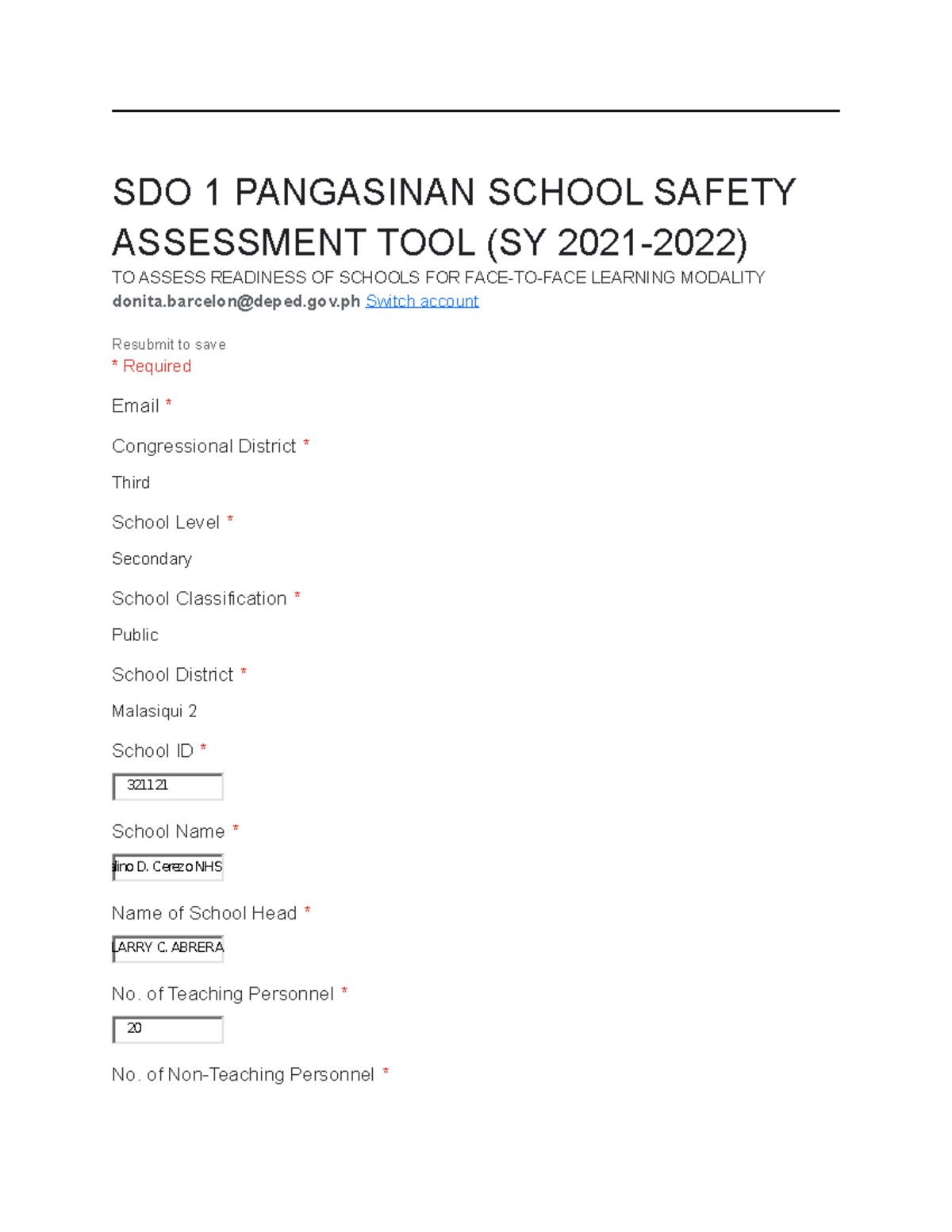 SDO 1 Pangasinan School Safety Assessment TOOL - SDO 1 PANGASINAN ...
