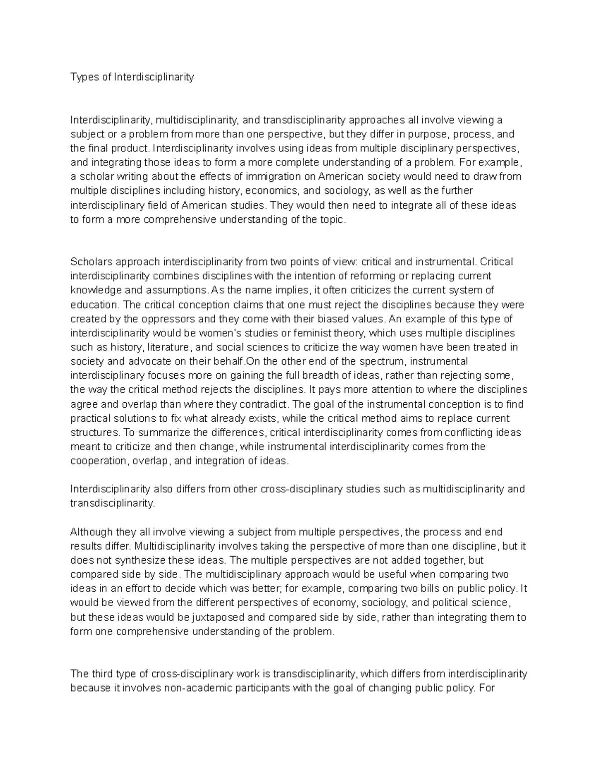 Types of Interdisciplinarity - Types of Interdisciplinarity ...