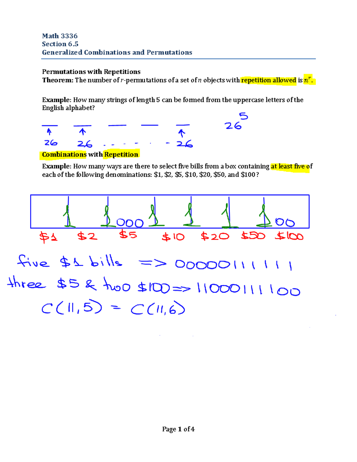 Discrete Mathematics Lecture 6 5 Generalized Combinations And Permutations Math 3336 Section
