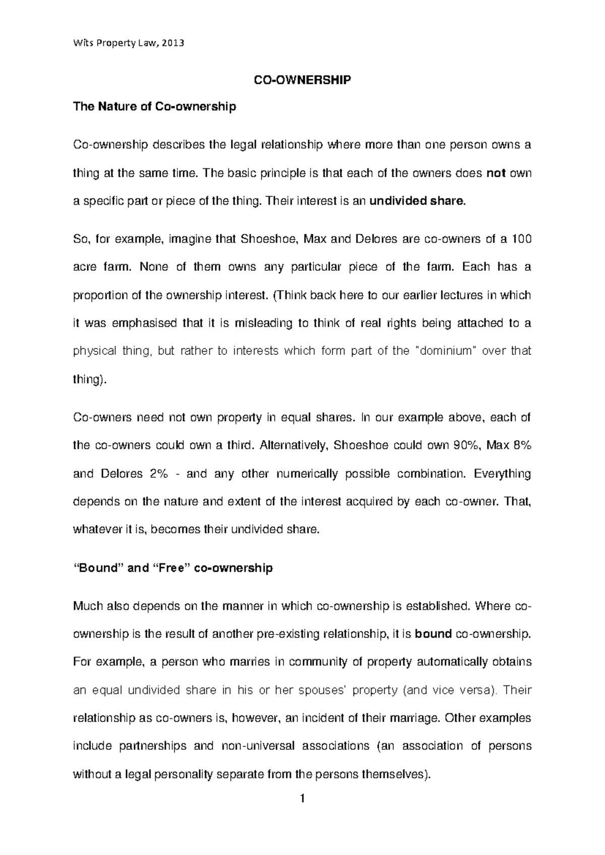 Co-ownership - CO-OWNERSHIP The Nature of Co-ownership Co-ownership ...