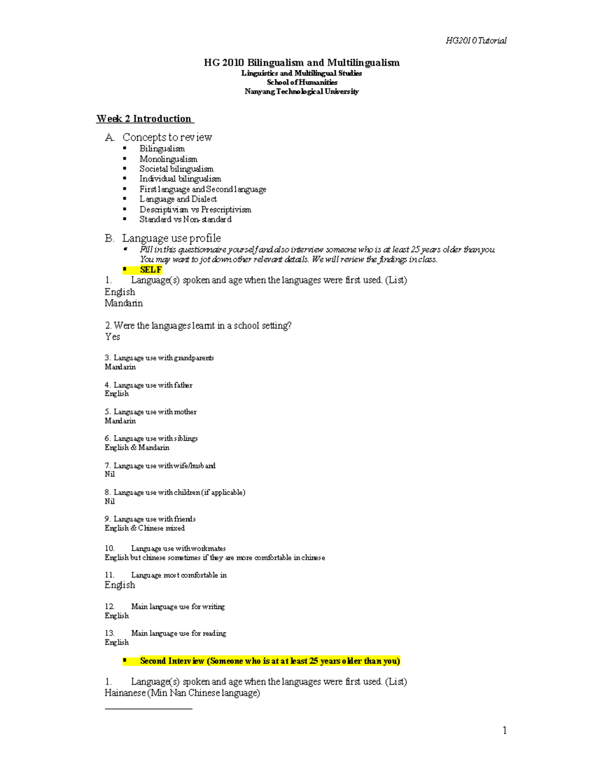 HG2010 w2 Tutorial Introduction copy - HG2010 Tutorial HG 2010 Bilingualism and Multilingualism ...