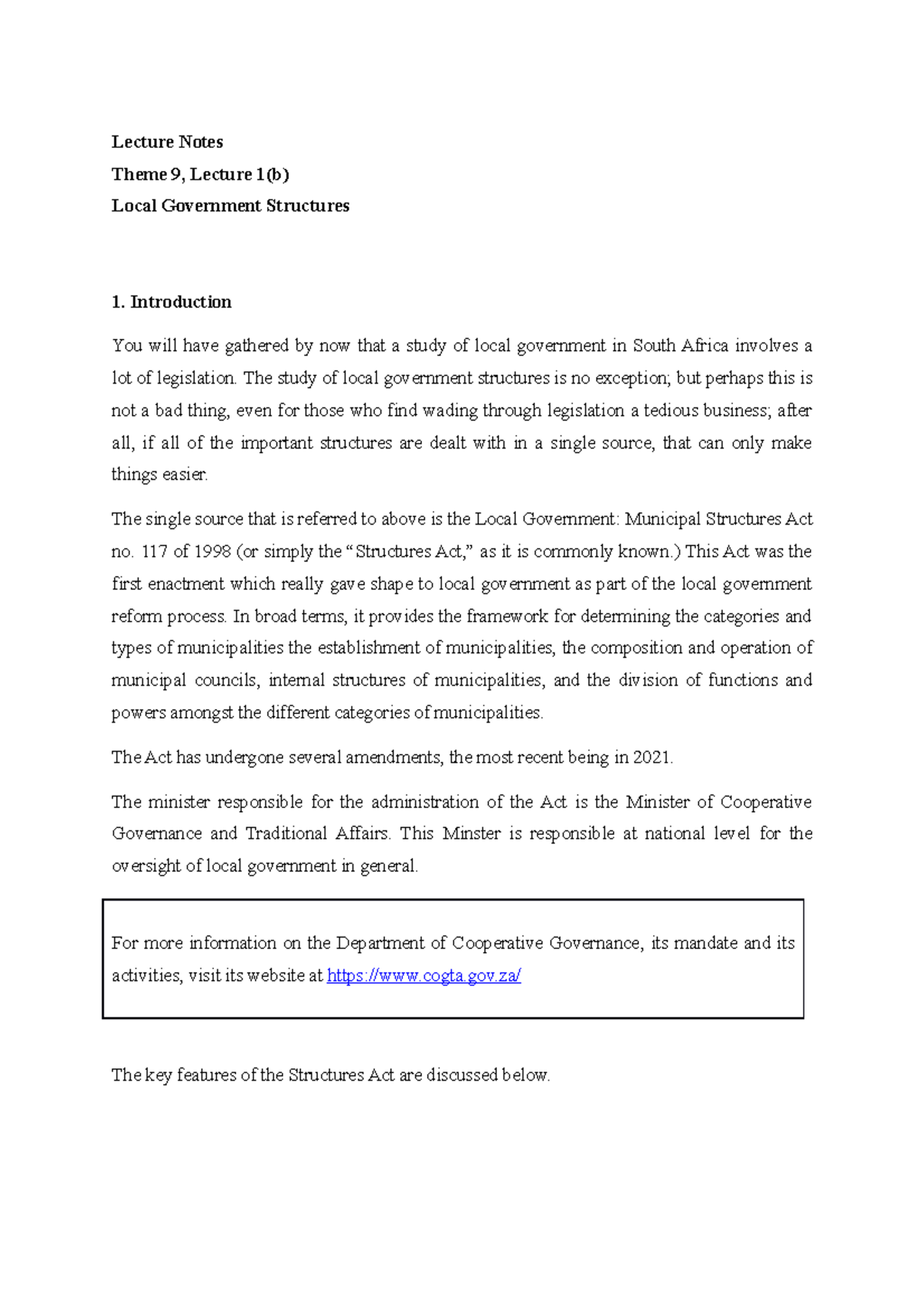 Theme 9 Lecture 1 (b) LG Structures - Lecture Notes Theme 9, Lecture 1 ...