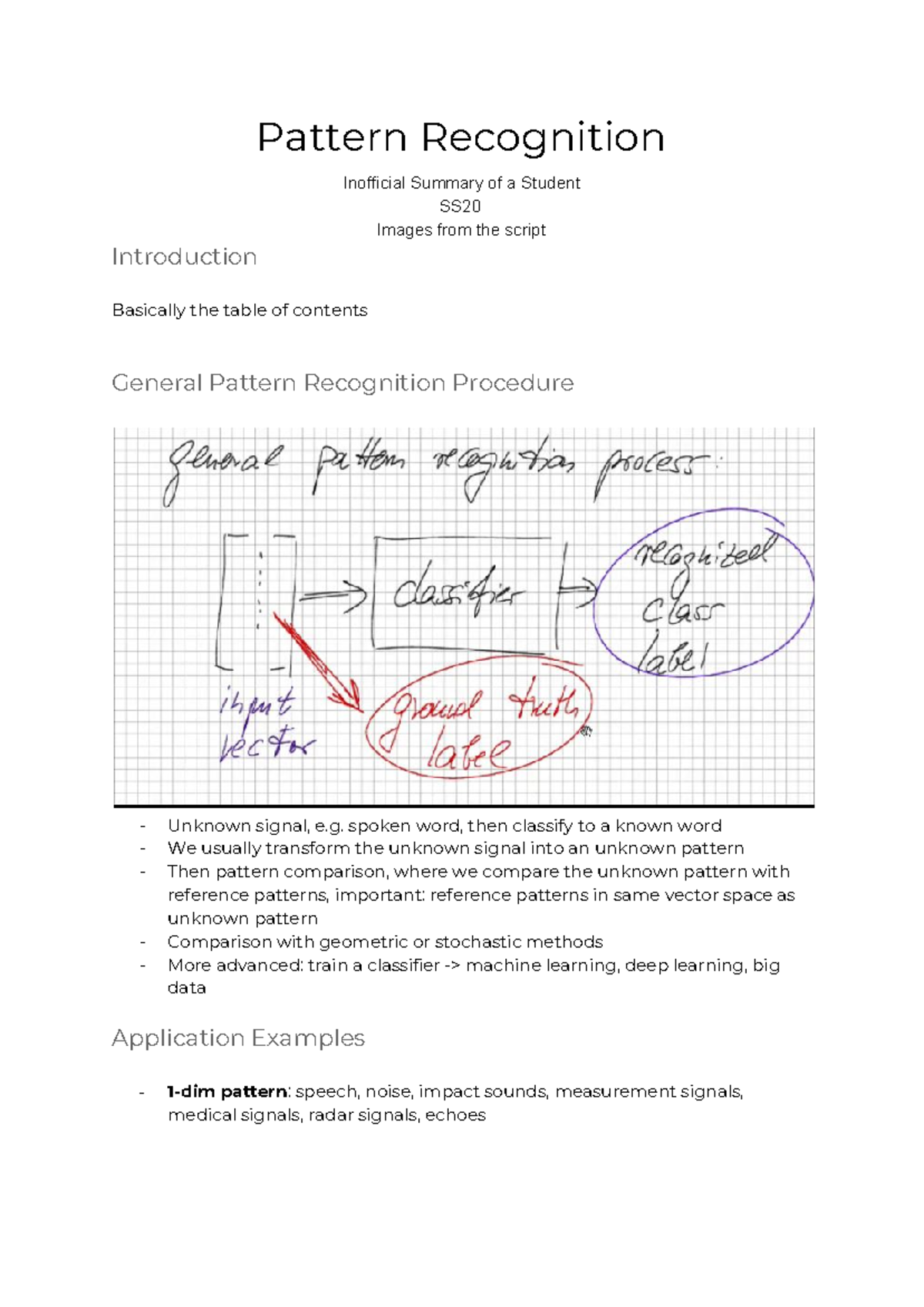 Pattern Recognition - Mitschrift - Pattern Recognition Inofficial Summary of a Student SS Images ...