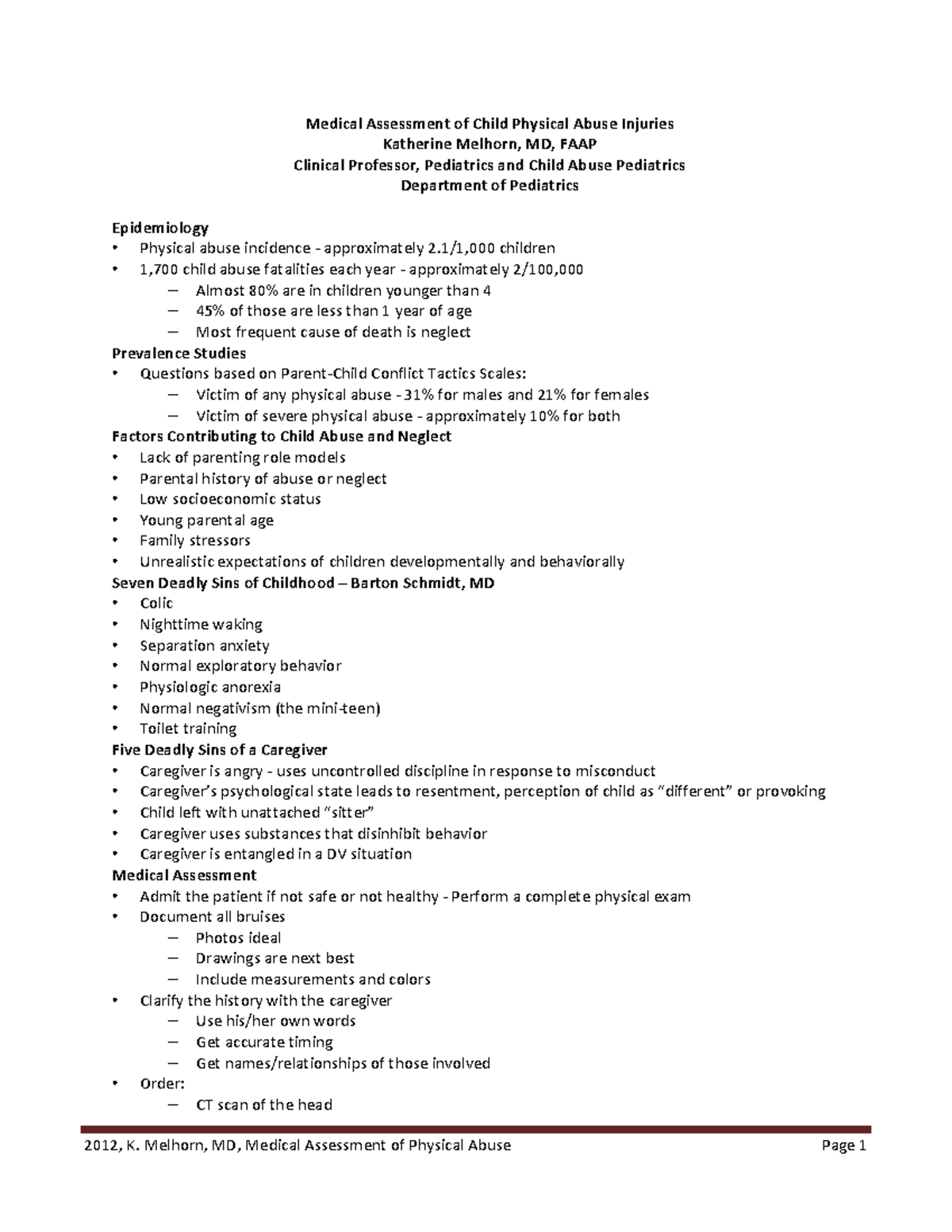 Child Physical Abuse Handout - Medical Assessment of Child Physical ...