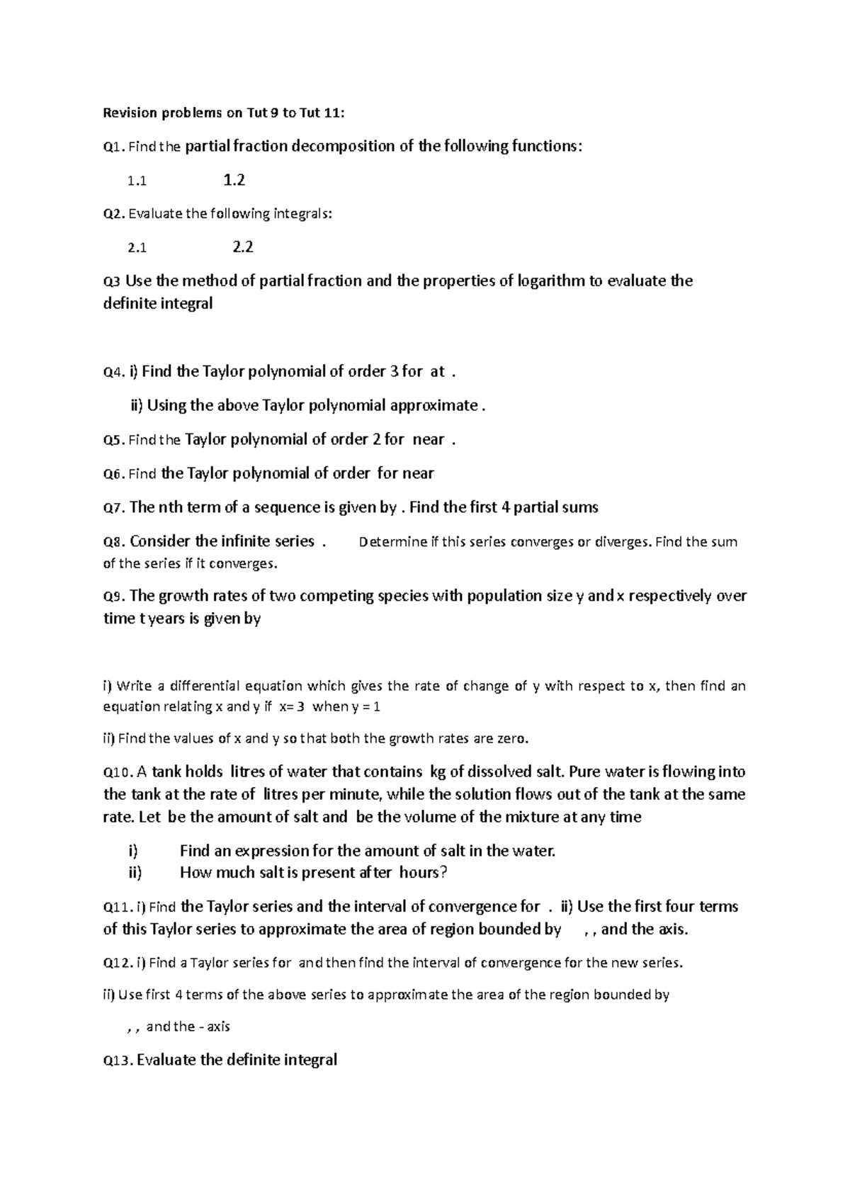 Revision problems on Tut 9 to Tut 11 - Revision problems on Tut 9 to ...