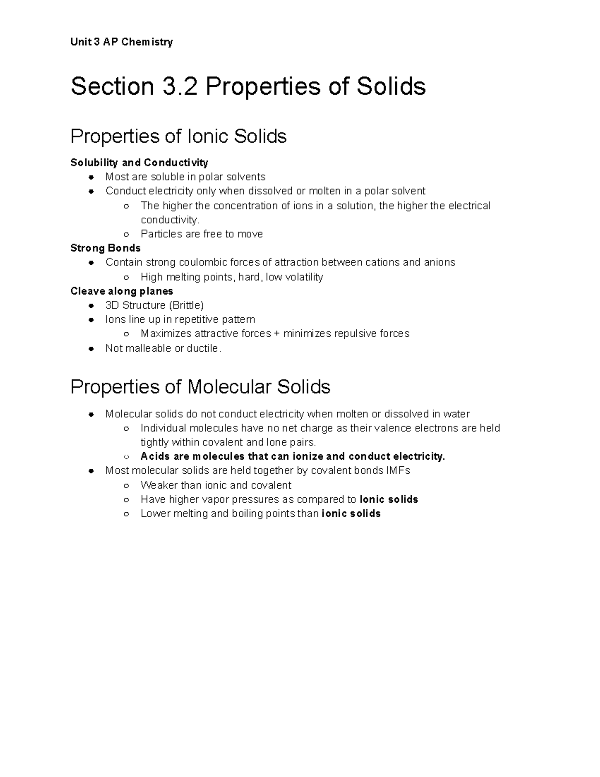 Chem notes unit 3 - unti 3 - Section 3 Properties of Solids Properties ...