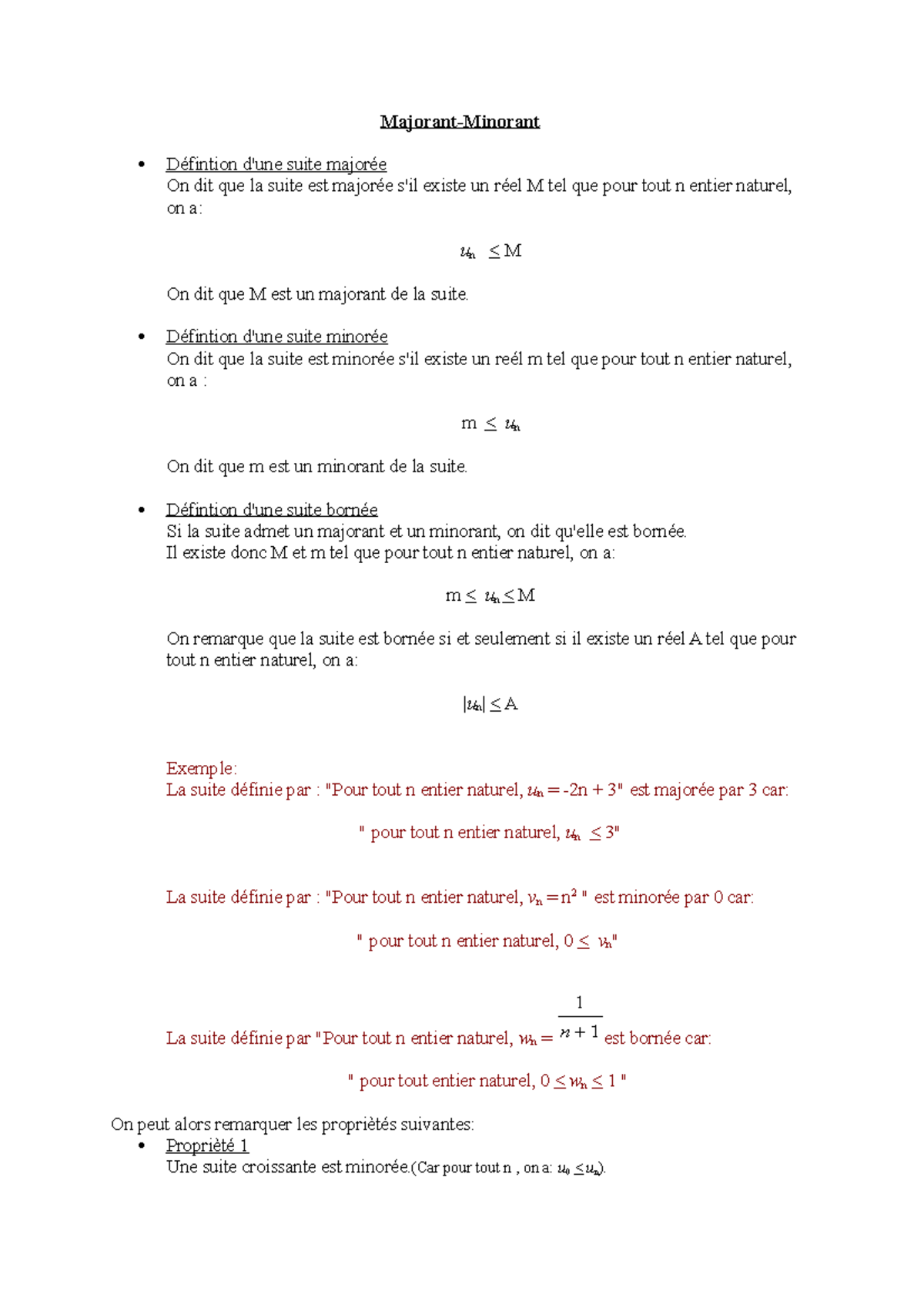 Majorant - Majorant-Minorant Défintion d'une suite majorée On dit que ...