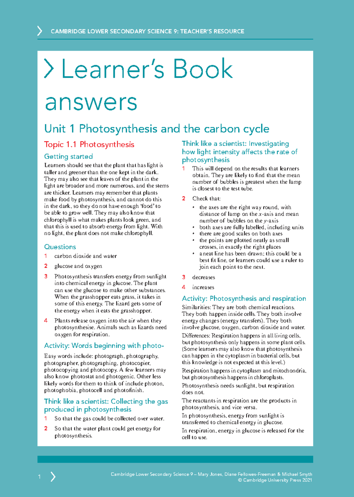 Science book ans - i ihhhuhu - 1 Cambridge Lower Secondary Science 9 ...