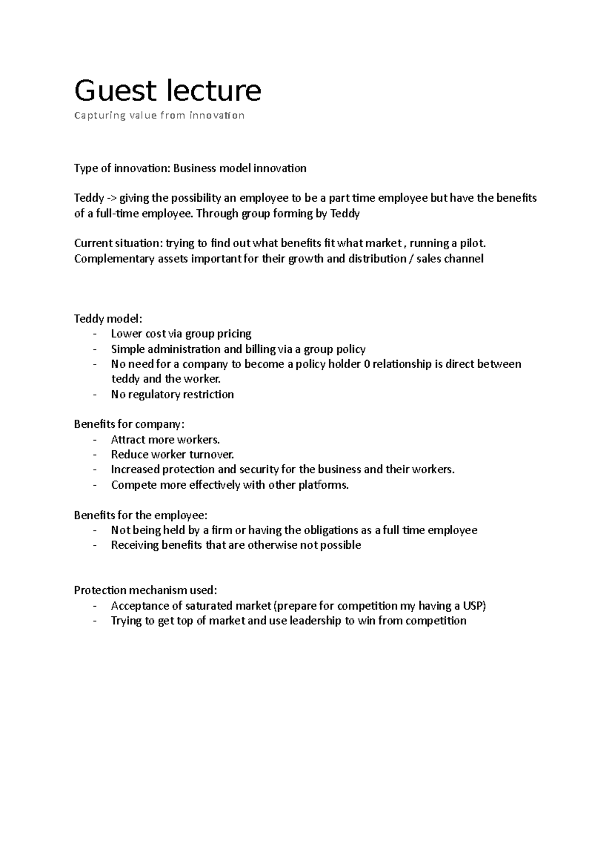 Guest lecture - Guest lecture Capturing value from innovation Type of ...