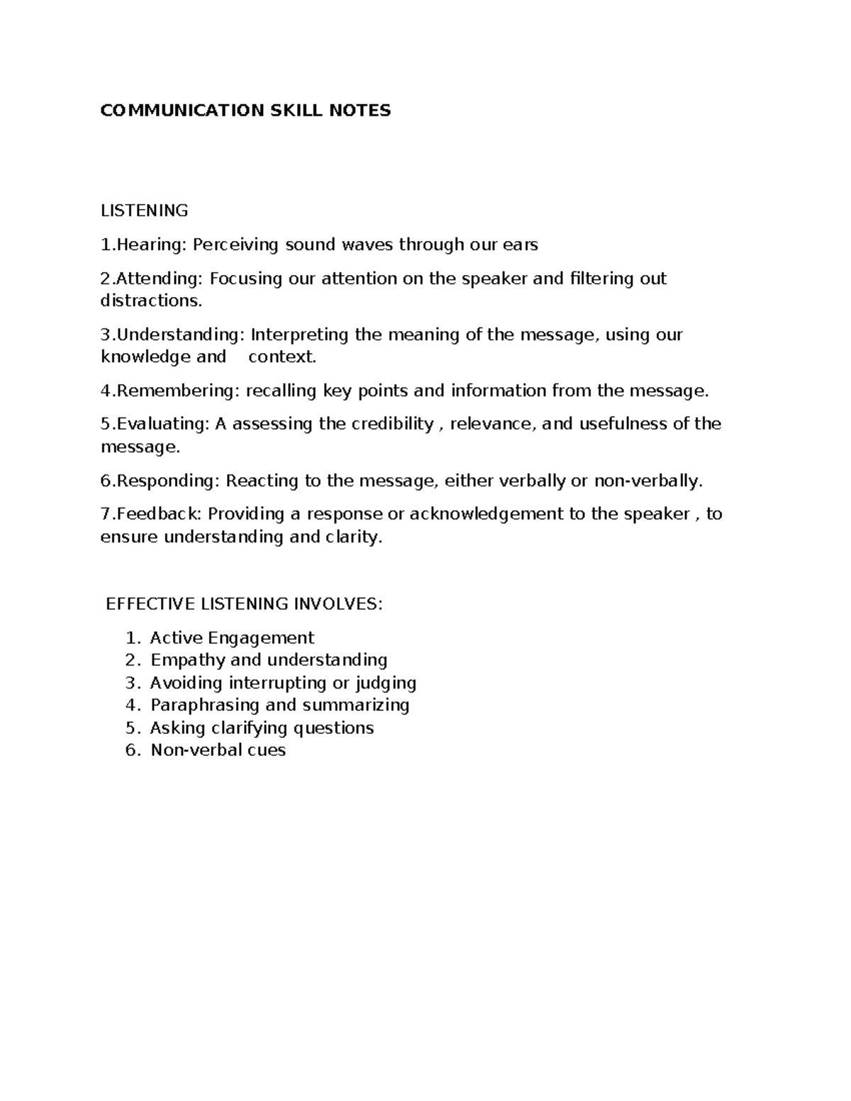 Summary on the processes of listening in communication skills ...