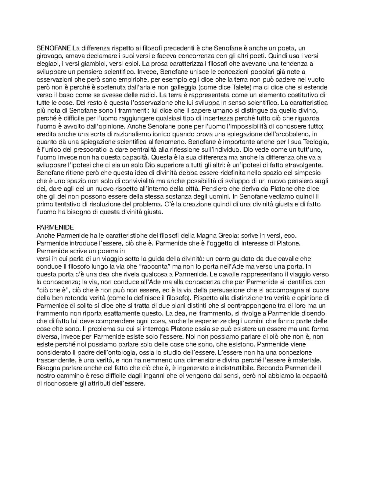 Senofane e Parmenide - SENOFANE La differenza rispetto ai filosofi ...