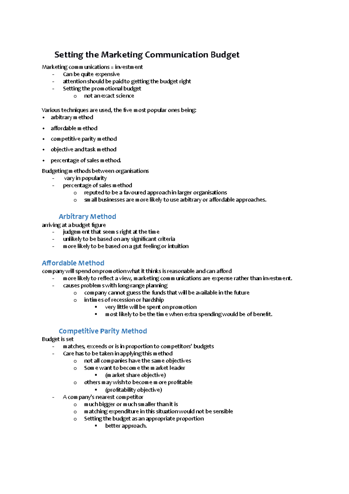 Setting the Marketing Communication Budget - Setting the Marketing ...