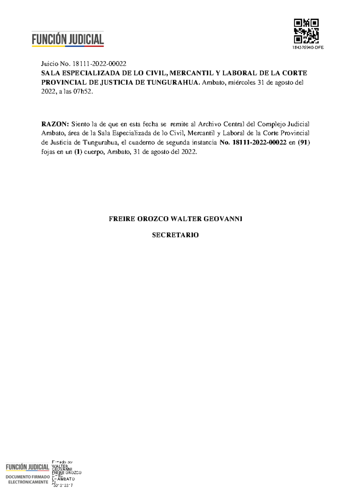 181112022000 22 184376940 7 52 49 P20 - Juicio No. 18111-2022- SALA ...
