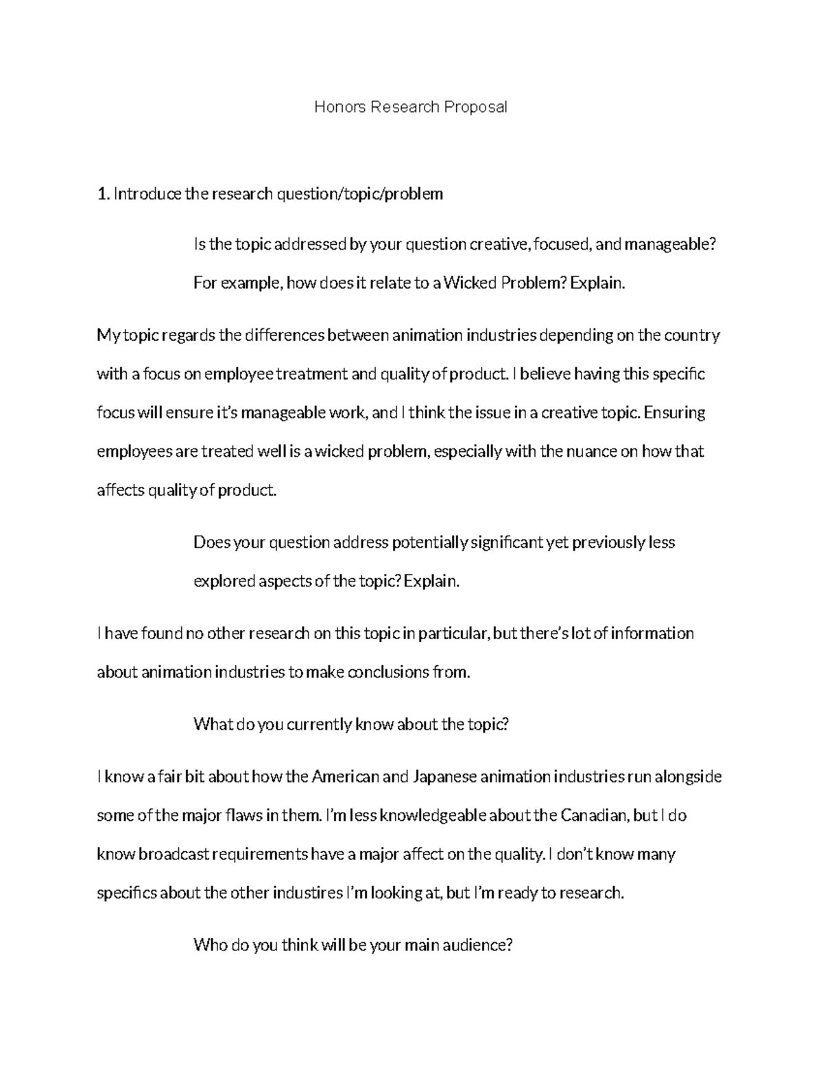 Inquiry & Analysis Research Proposal - Honors Research Proposal ...