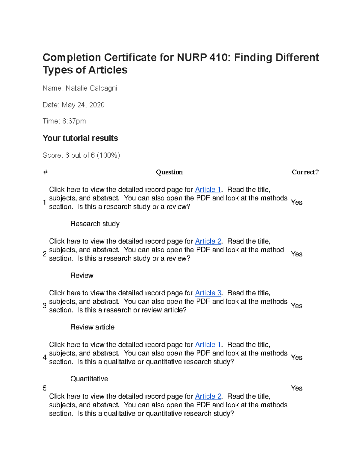 Calcagni Natalie Library Module 2 Completion Certificates for NURP 410 ...