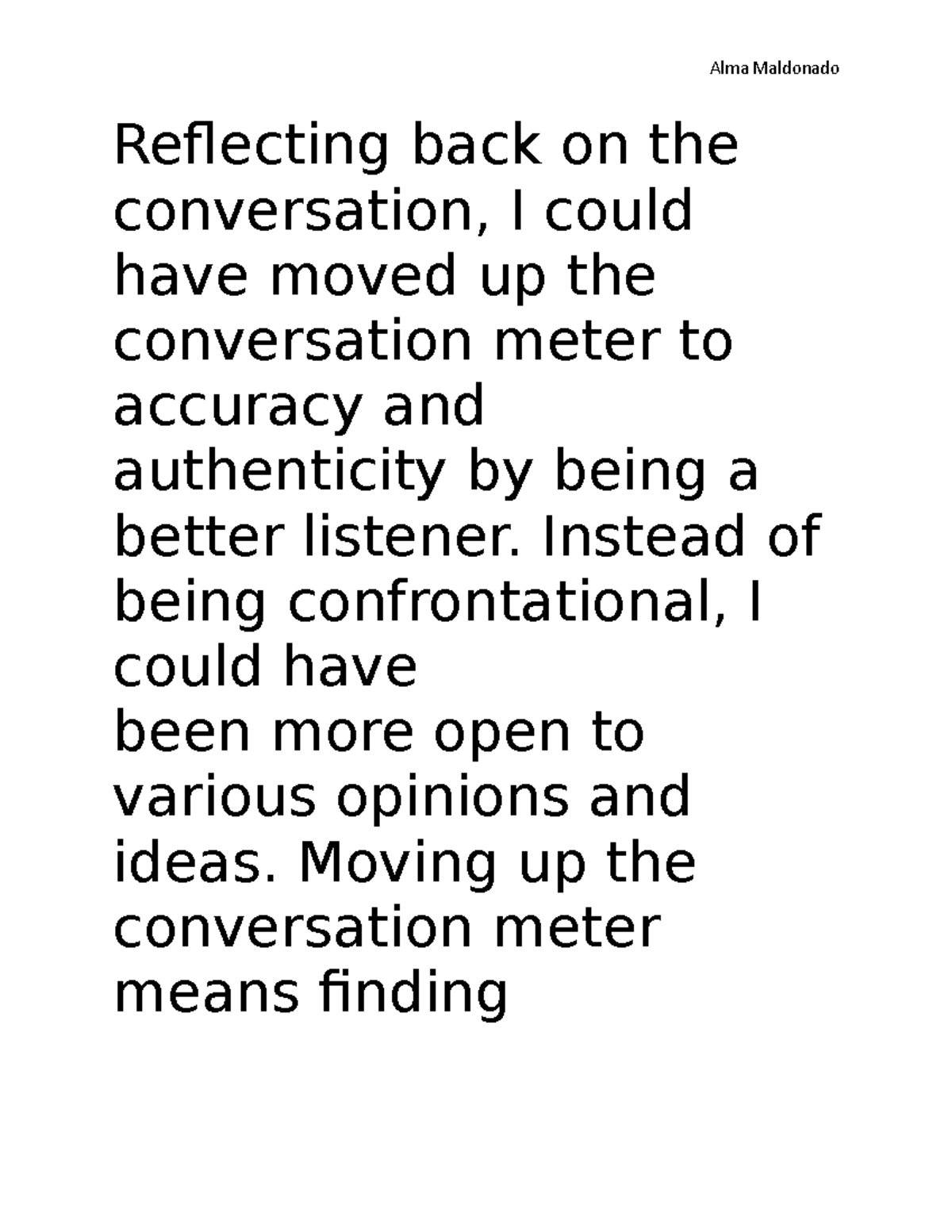 Reflecting conversation 2 - Reflecting back on the conversation, I ...