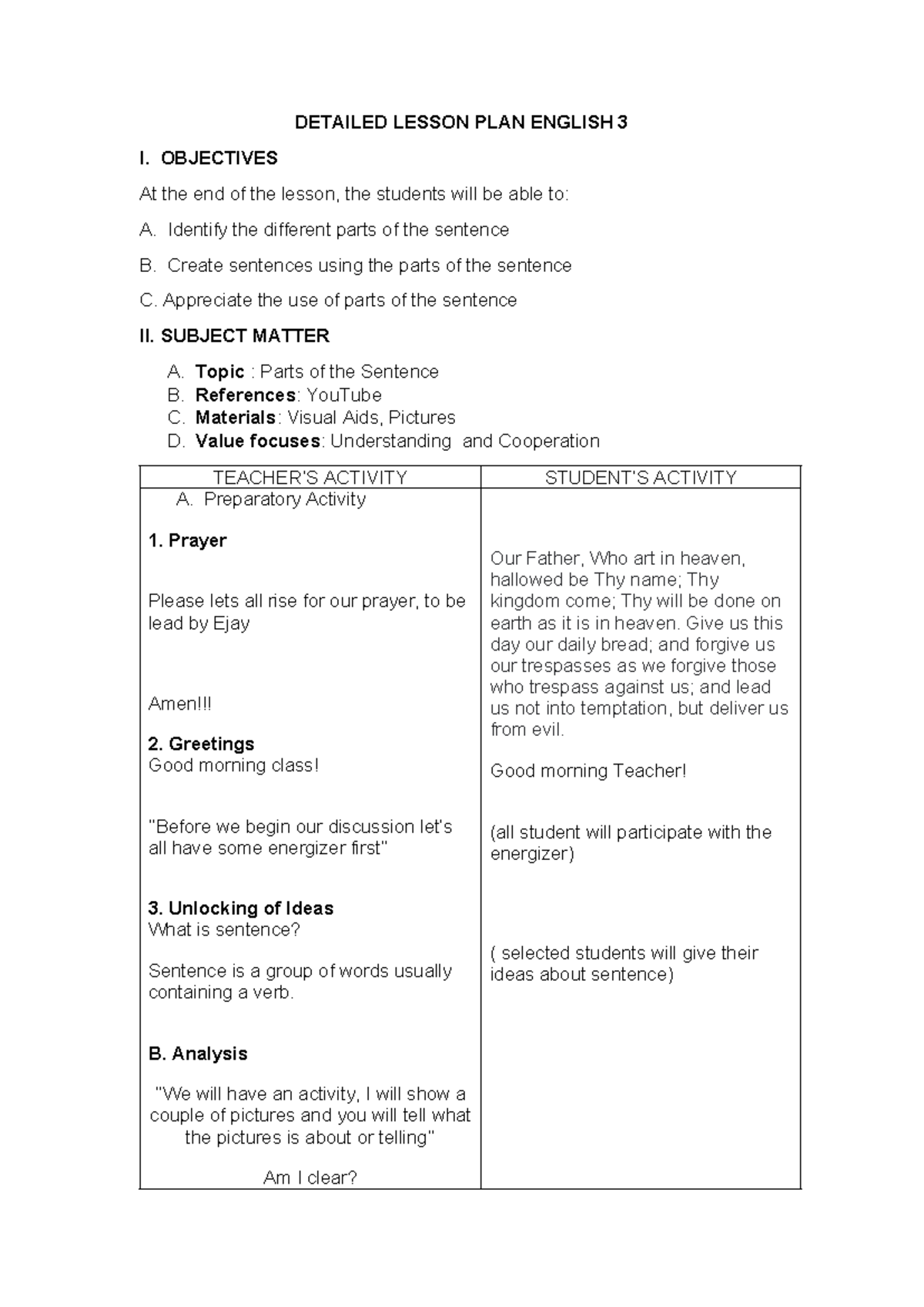 Detailed Lesson PLAN English 3 - DETAILED LESSON PLAN ENGLISH 3 I ...