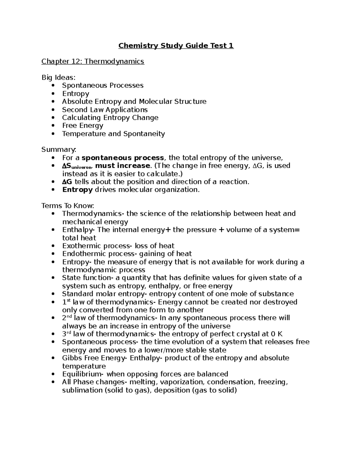 General Chemistry2 Study Guide Test 1 notes - Chemistry Study Guide ...