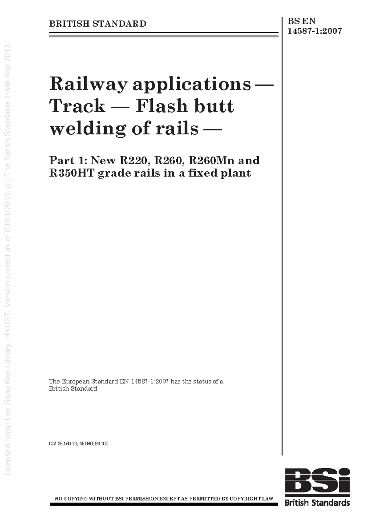 Pdfcoffee - ensayo tecnico investigacion - BRITISH STANDARD BS EN 14587-1: Railway applications ...