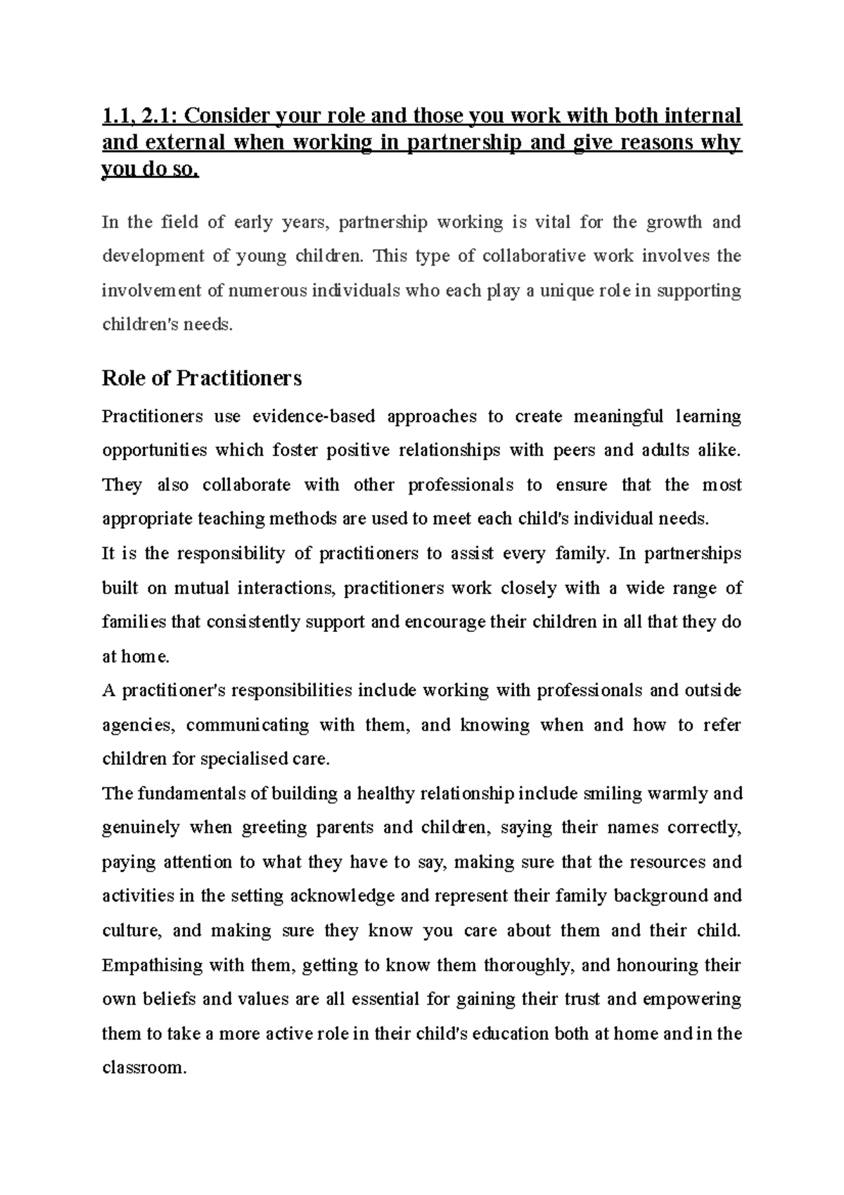 2.5-working in partnership - In the field of early years, partnership ...