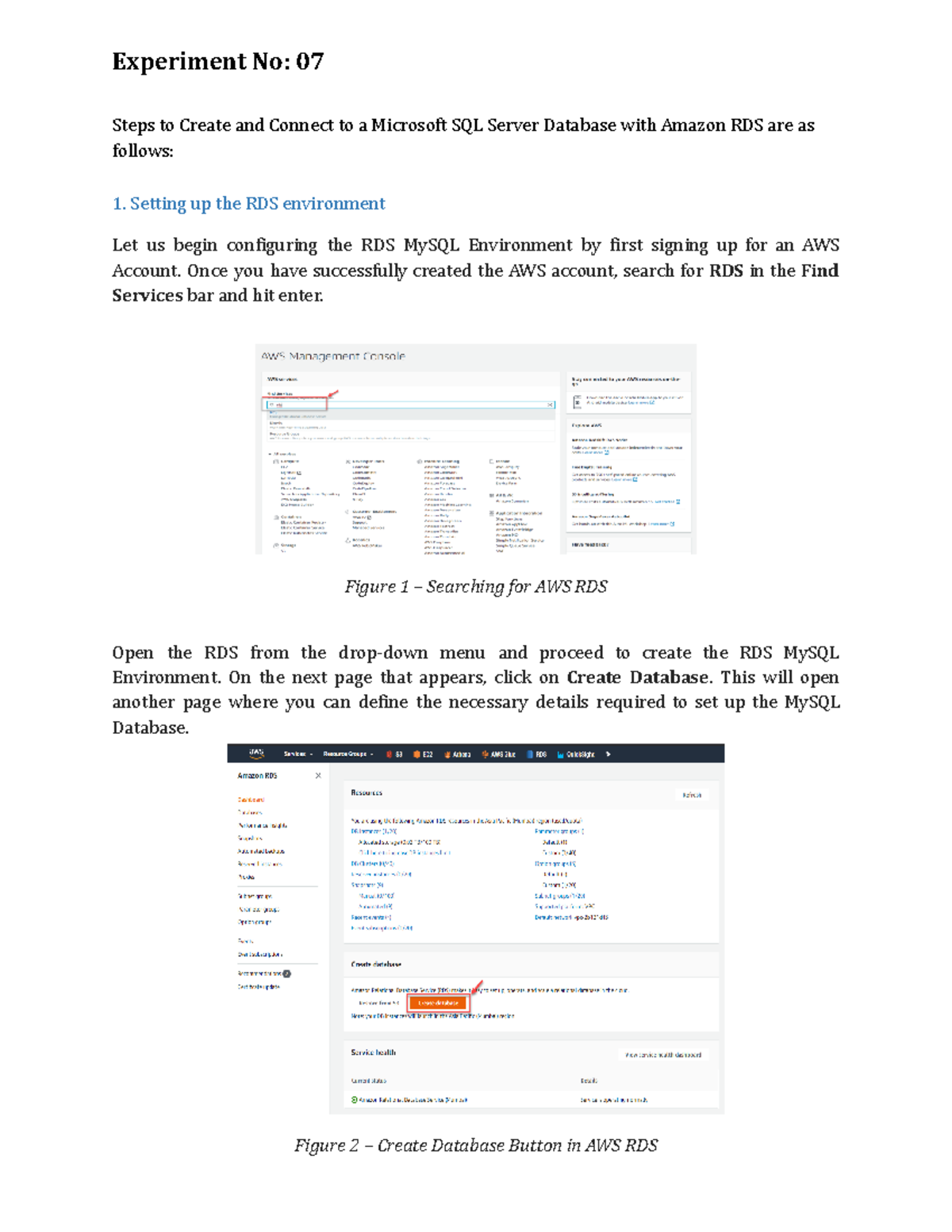 Expt 7 Printout - Experiment No: 07 Steps to Create and Connect to a ...