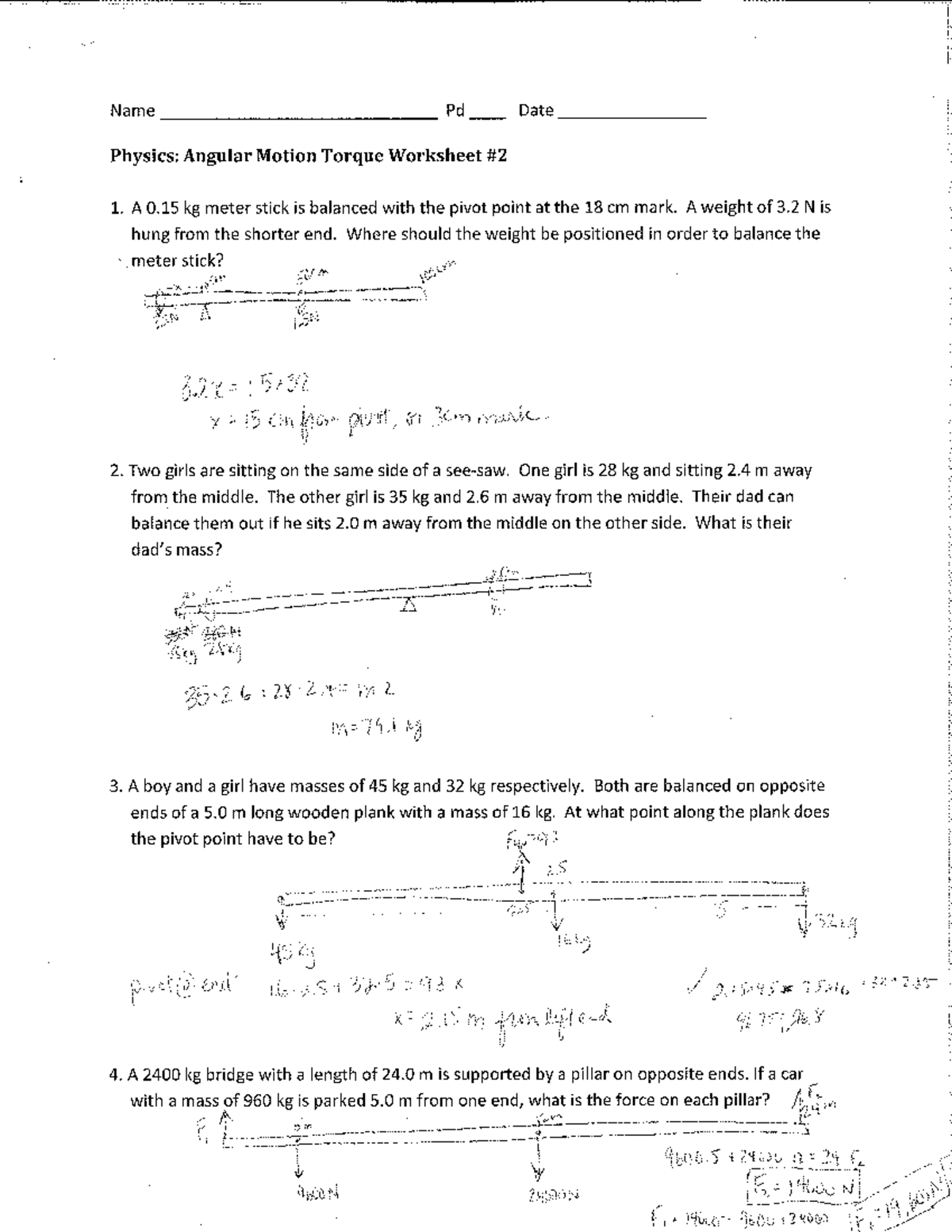 Angular Motion Torque WS practice work - Fisics - Studocu