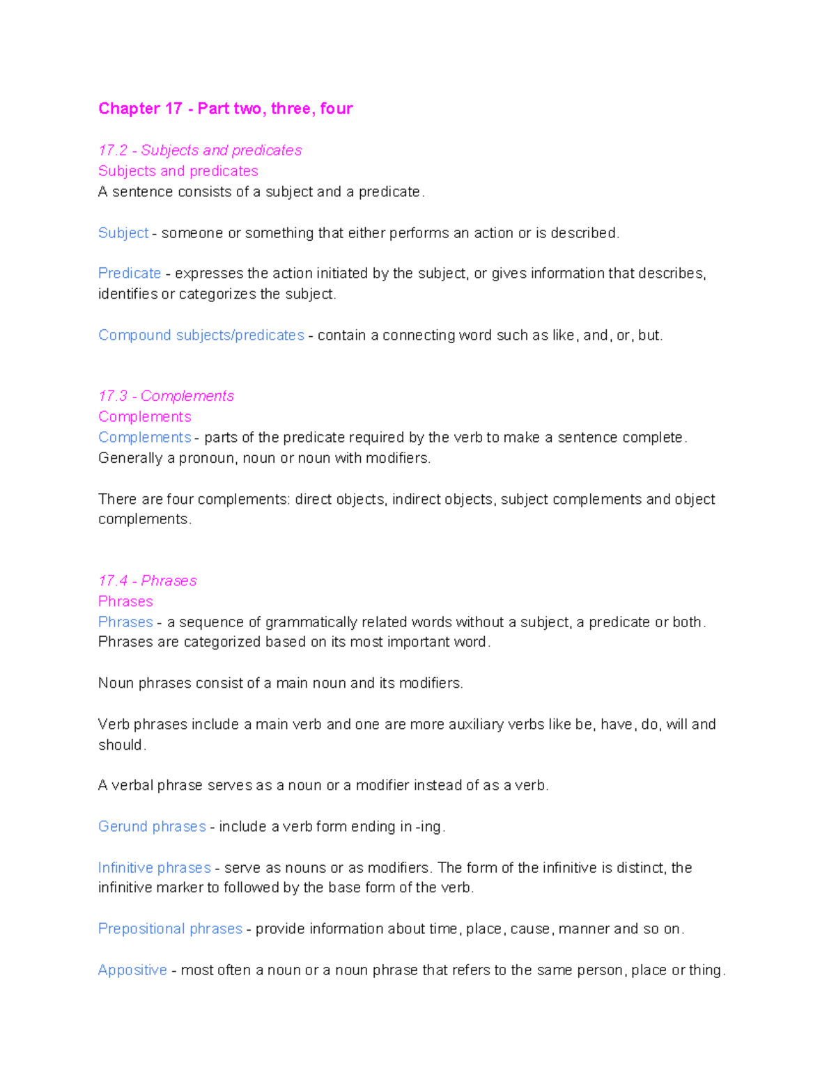 English - Chapter 17 notes, section two, three, four - Chapter 17 Part ...