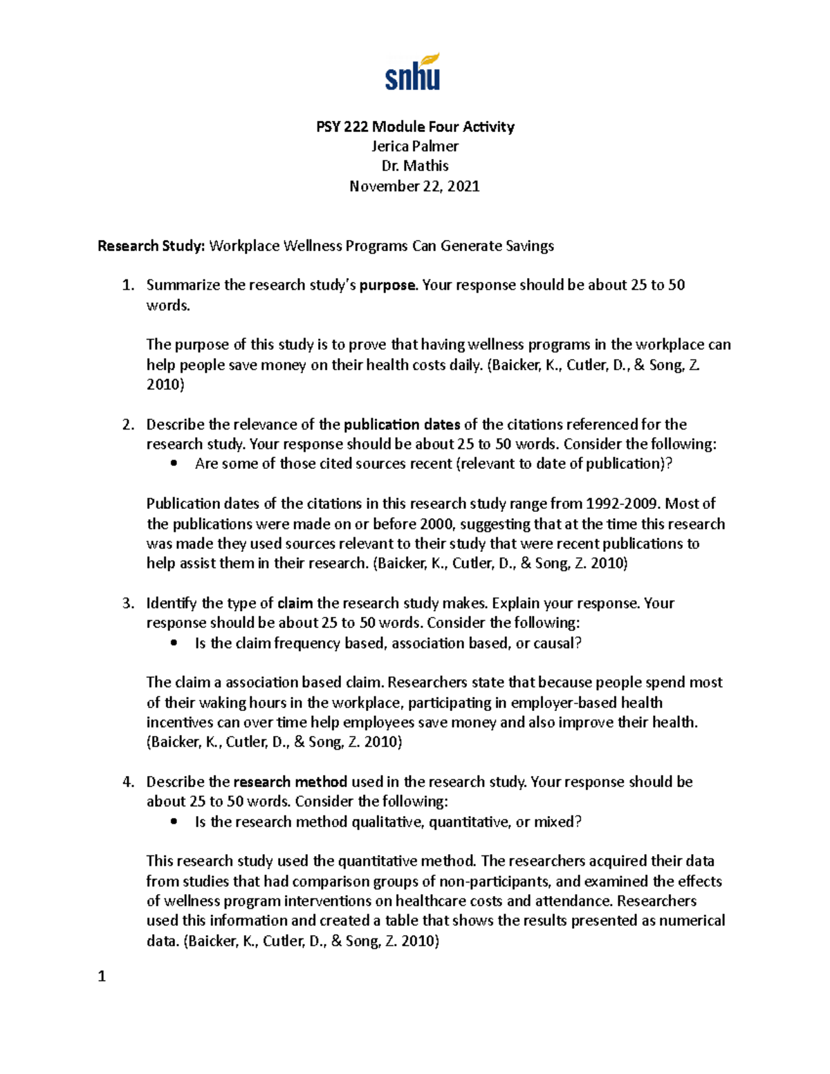 PSY222 Module Four Activity - PSY 222 Module Four Activity Jerica ...