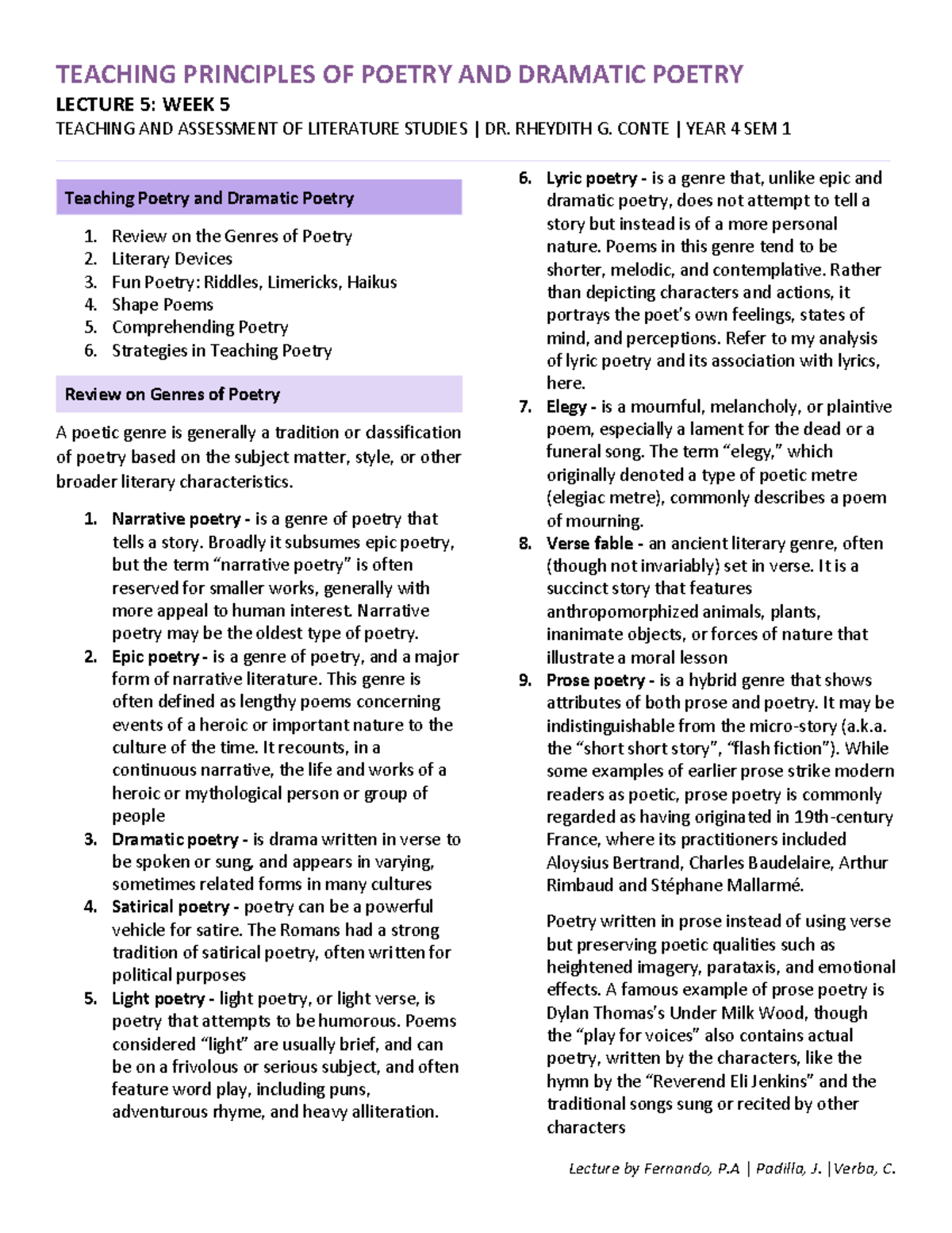 LITT 8 - Lecture - WEEK 5 - Notes on literature that comprises of ...