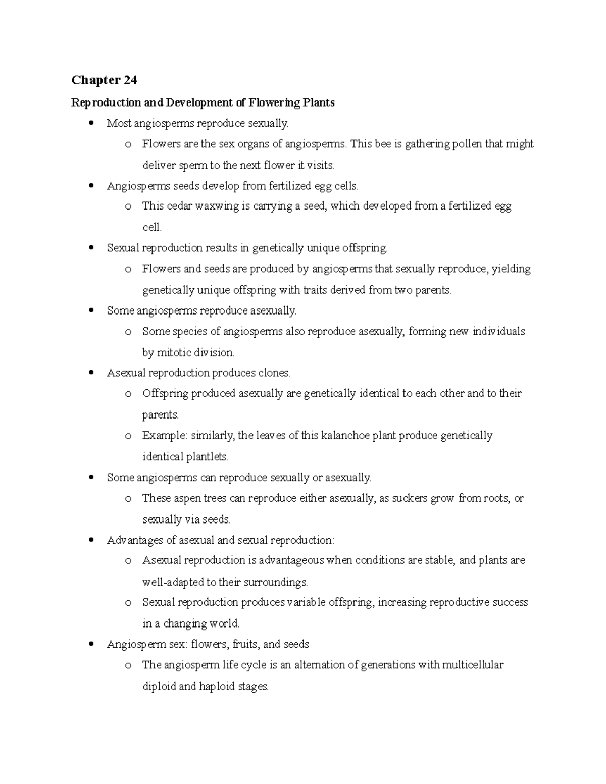 Chapter 24 Notes - Chapter 24 Reproduction and Development of Flowering ...