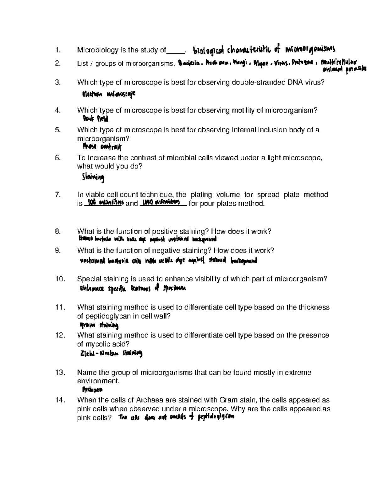 Tutorial 1 - Microbiology is the study of. List 7 groups of ...