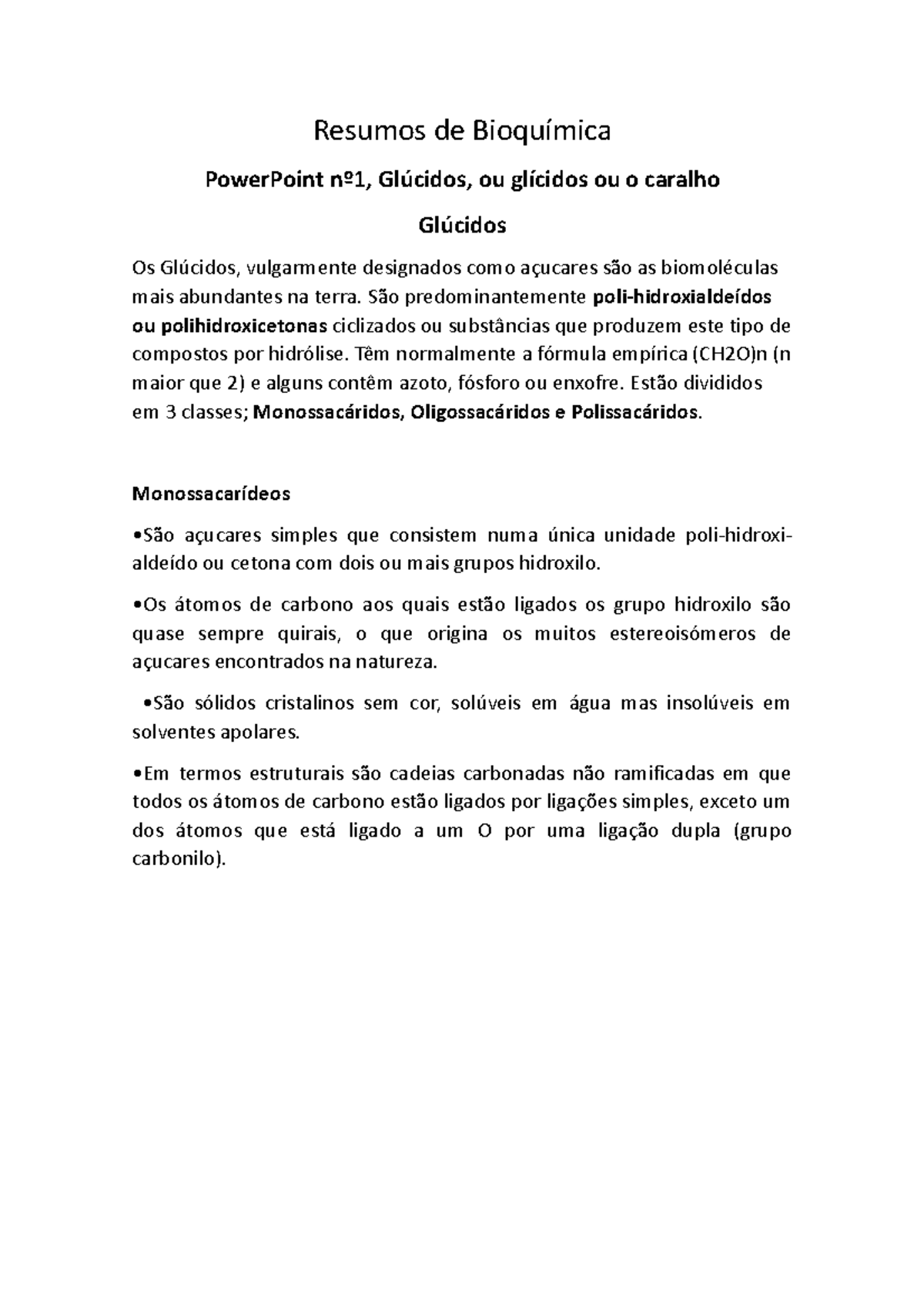 Resumos de Bioquímica 2 - Resumos de Bioquímica PowerPoint nº1 ...