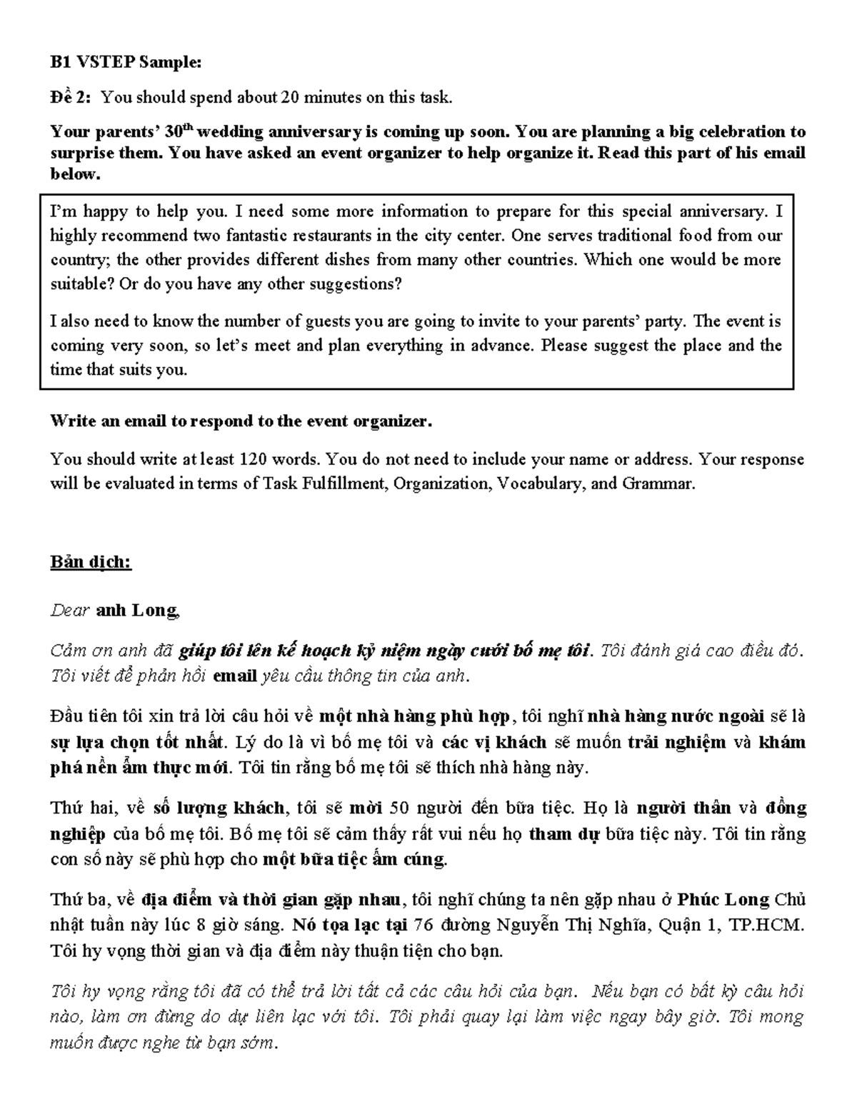 B1 Vstep Writing Task 1 Đề 02 Homework - B1 VSTEP Sample: Đề 2: You ...
