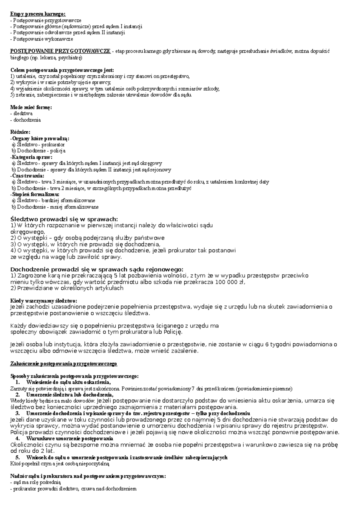 KPK do druku - Skrypt z KPK. - Etapy procesu karnego: Postępowanie przygotowawcze Postępowanie ...