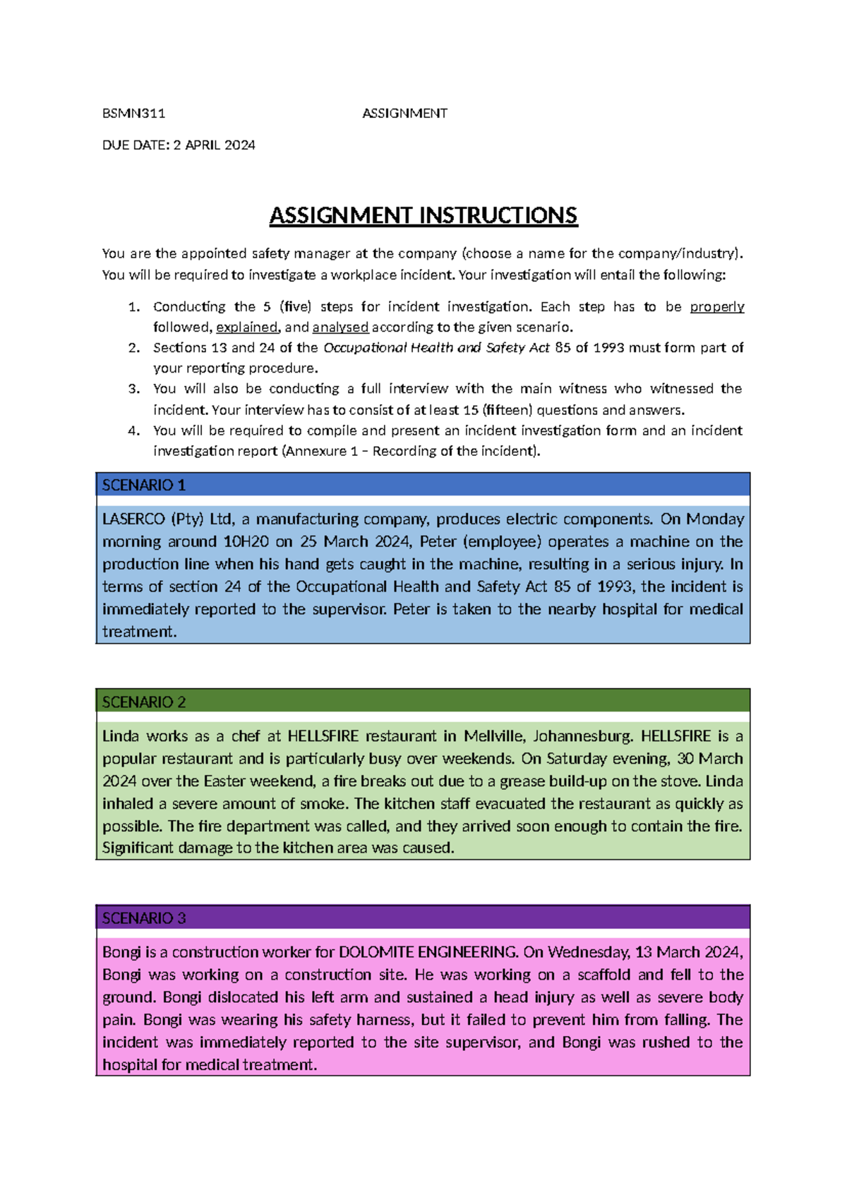Assignment instruction - BSMN311 ASSIGNMENT DUE DATE: 2 APRIL 2024 ...