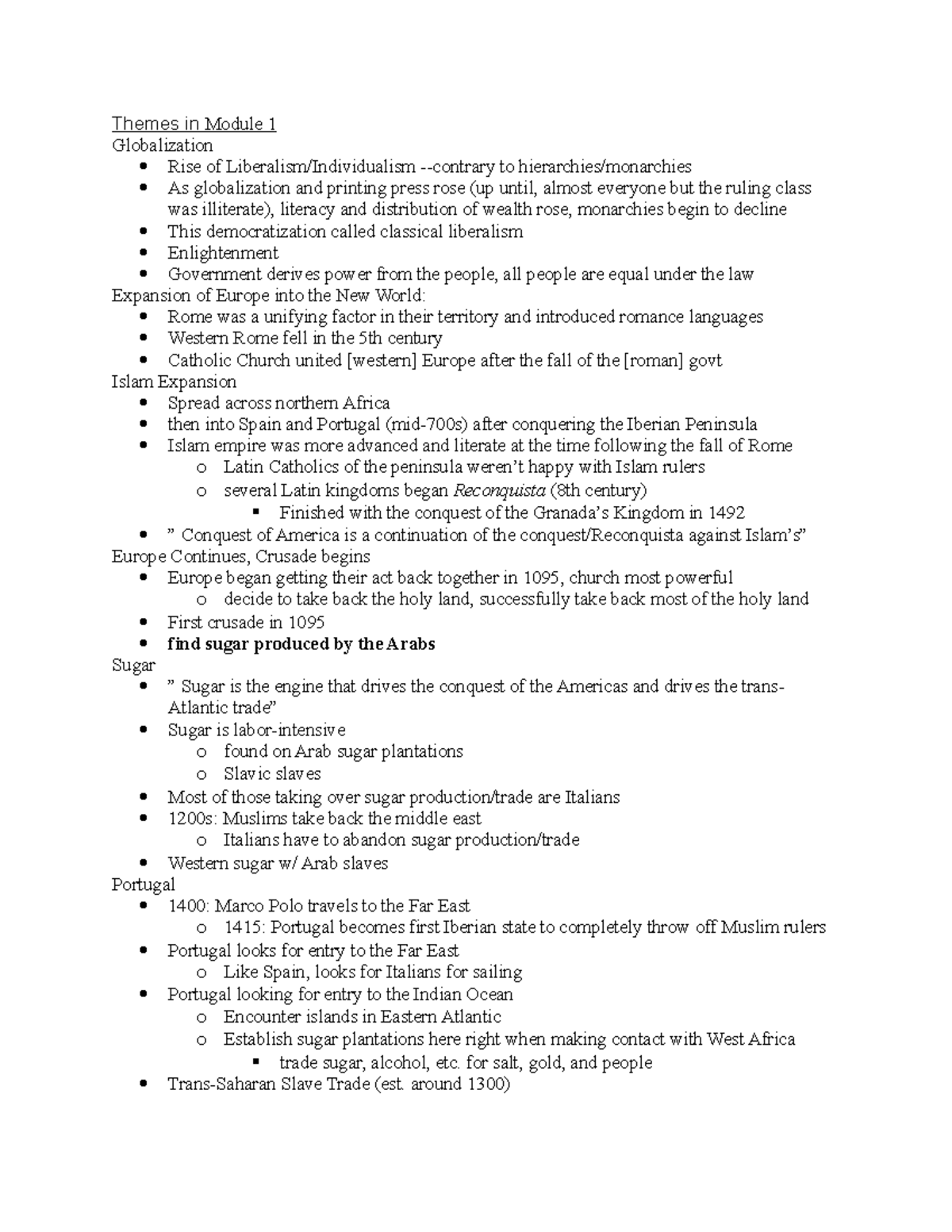 HIST 1060 Module 1 - Goes from Expansion of Europe to Spanish ...