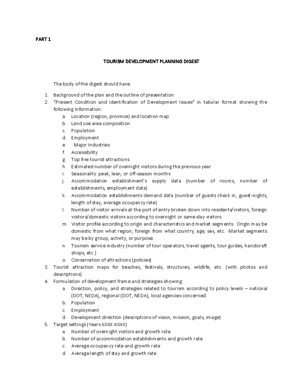 Tourism Development Planning Digest - PART 1 TOURISM DEVELOPMENT ...