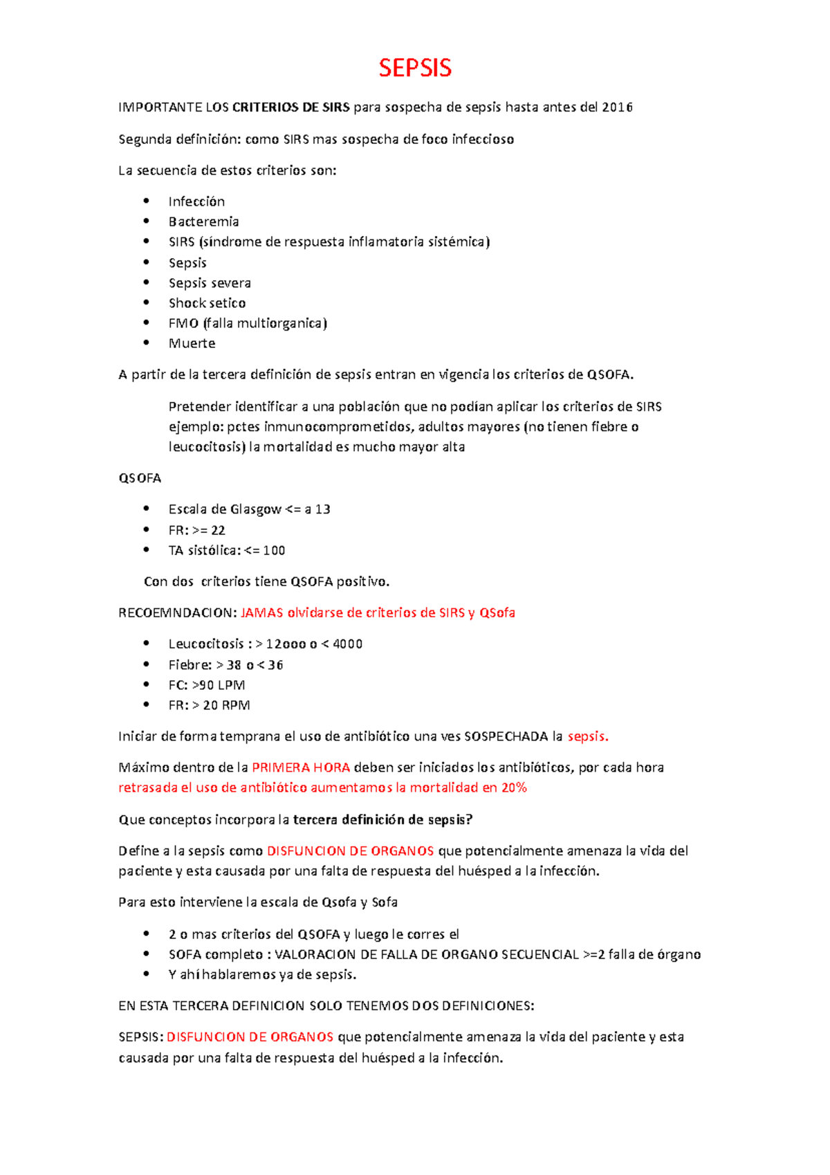 Sepsis Y Shock Septico - RESUMEN - SEPSIS IMPORTANTE LOS CRITERIOS DE ...
