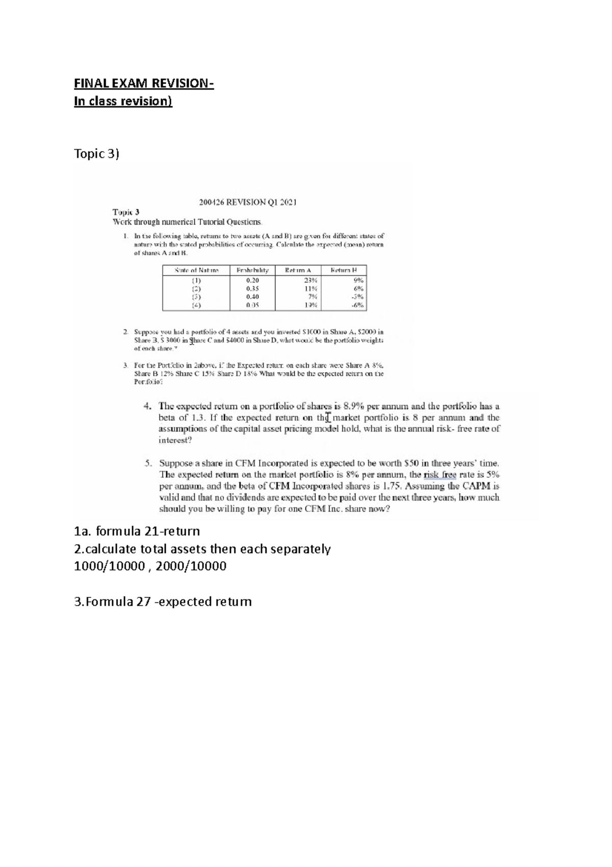 Final EXAM Revision - FINAL EXAM REVISION- In class revision) Topic 3 ...